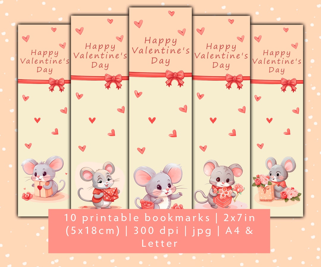 10 Cute Mice Bookmark Designs, Valentine's Day Bookmarks, Digital ...