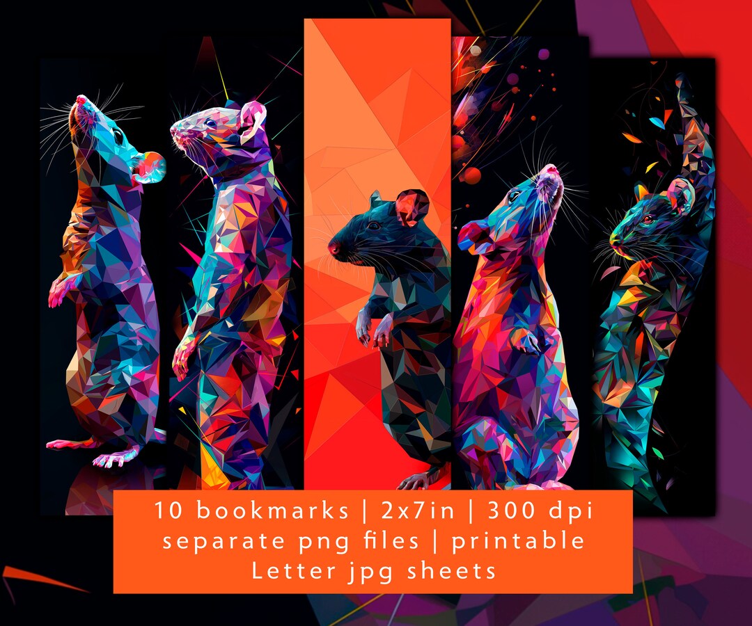 10 Polygon Rats Bookmark Designs, Bookmark Set JPG, Printable Friend ...