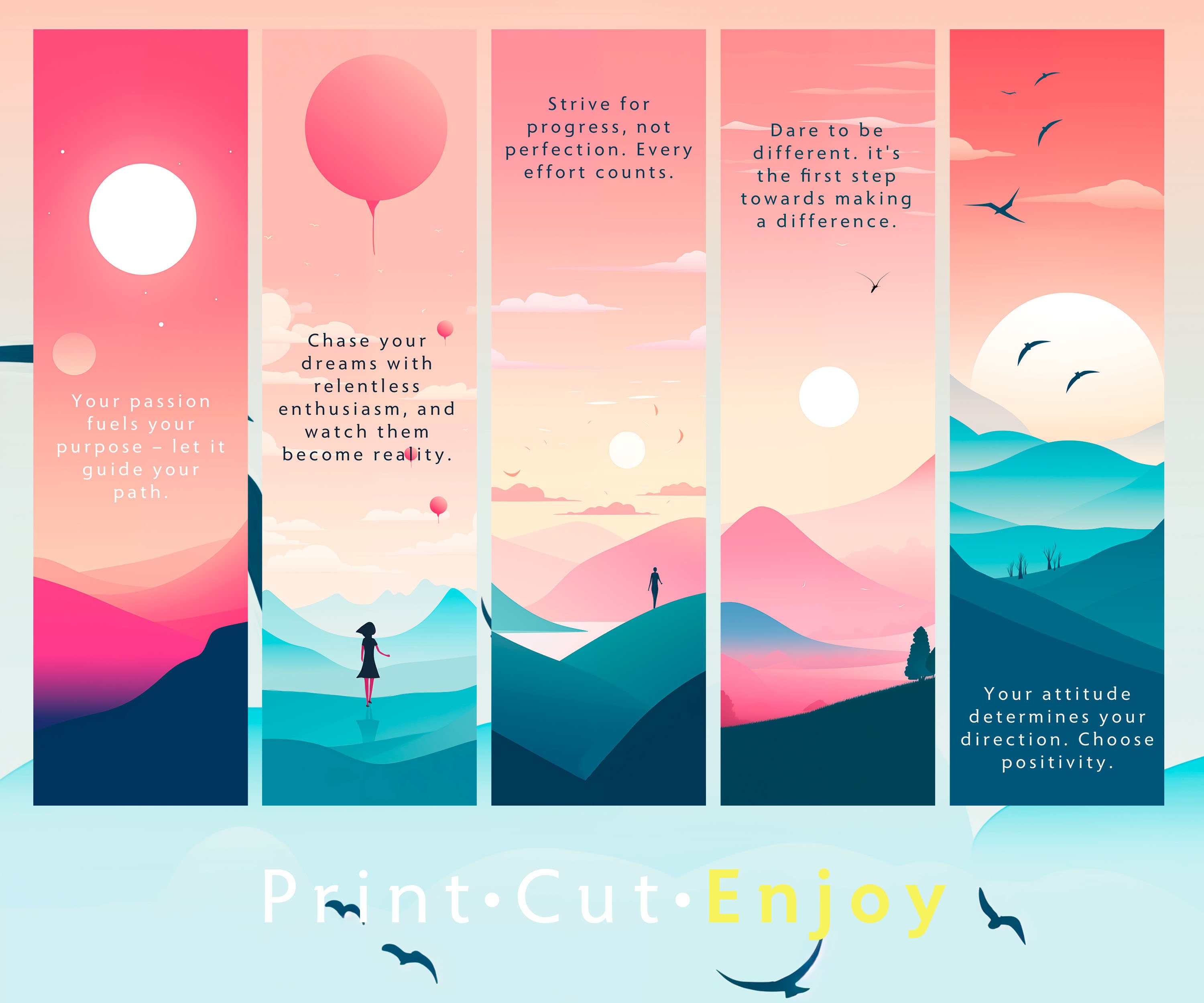 30 Motivational Quotes Bookmark Designs, Bookmark Set, Separate PNG ...