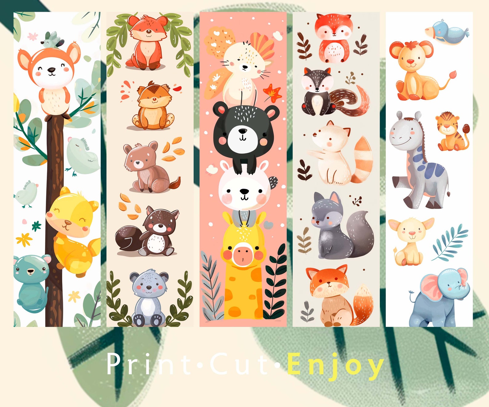 25 Cute Animals Bookmark Designs, Bookmark Set JPG, Printable Friend ...