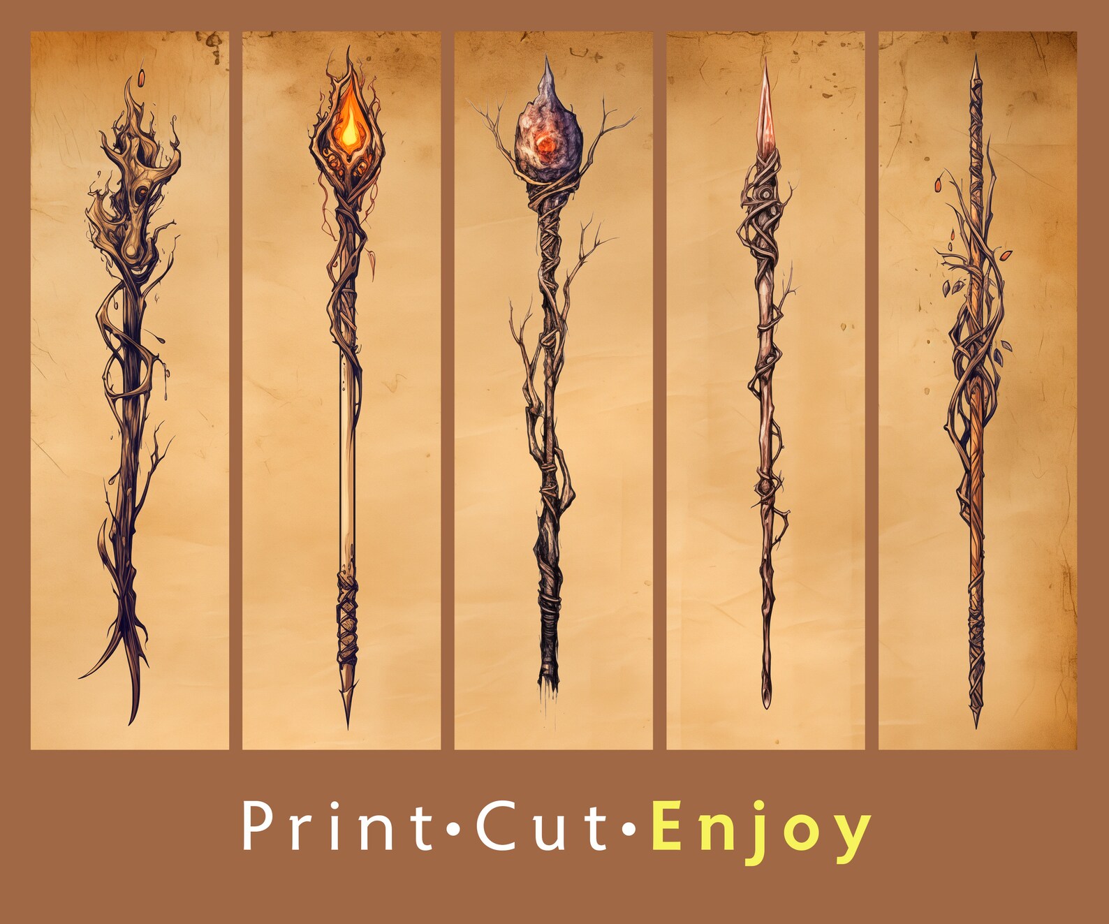10 Evil Magic Wands Bookmark Printable Designs, Digital Download ...