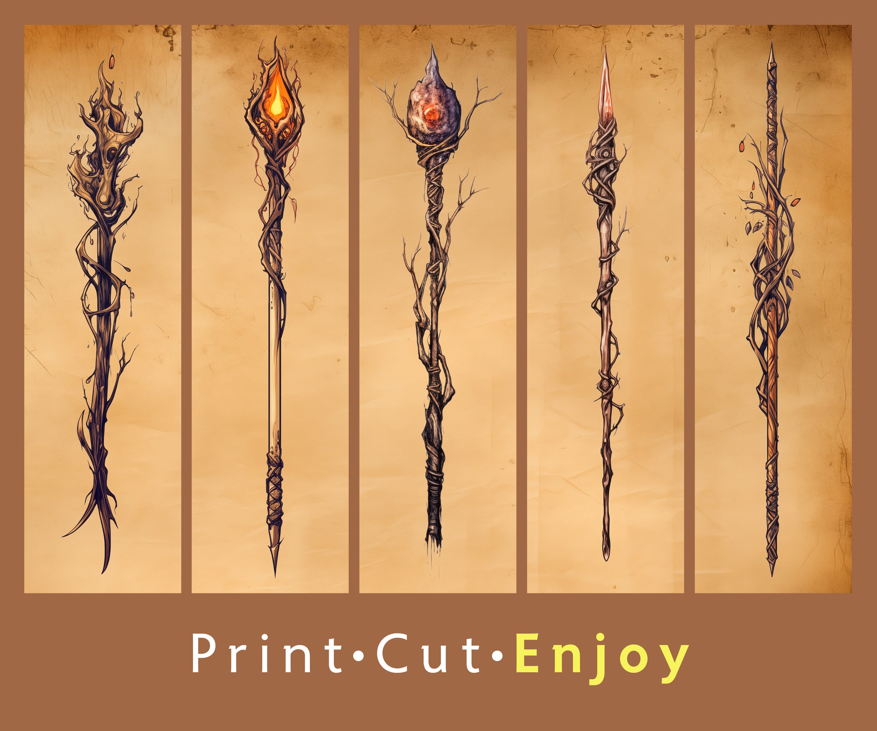 10 Evil Magic Wands Bookmark Printable Designs, Digital Download ...