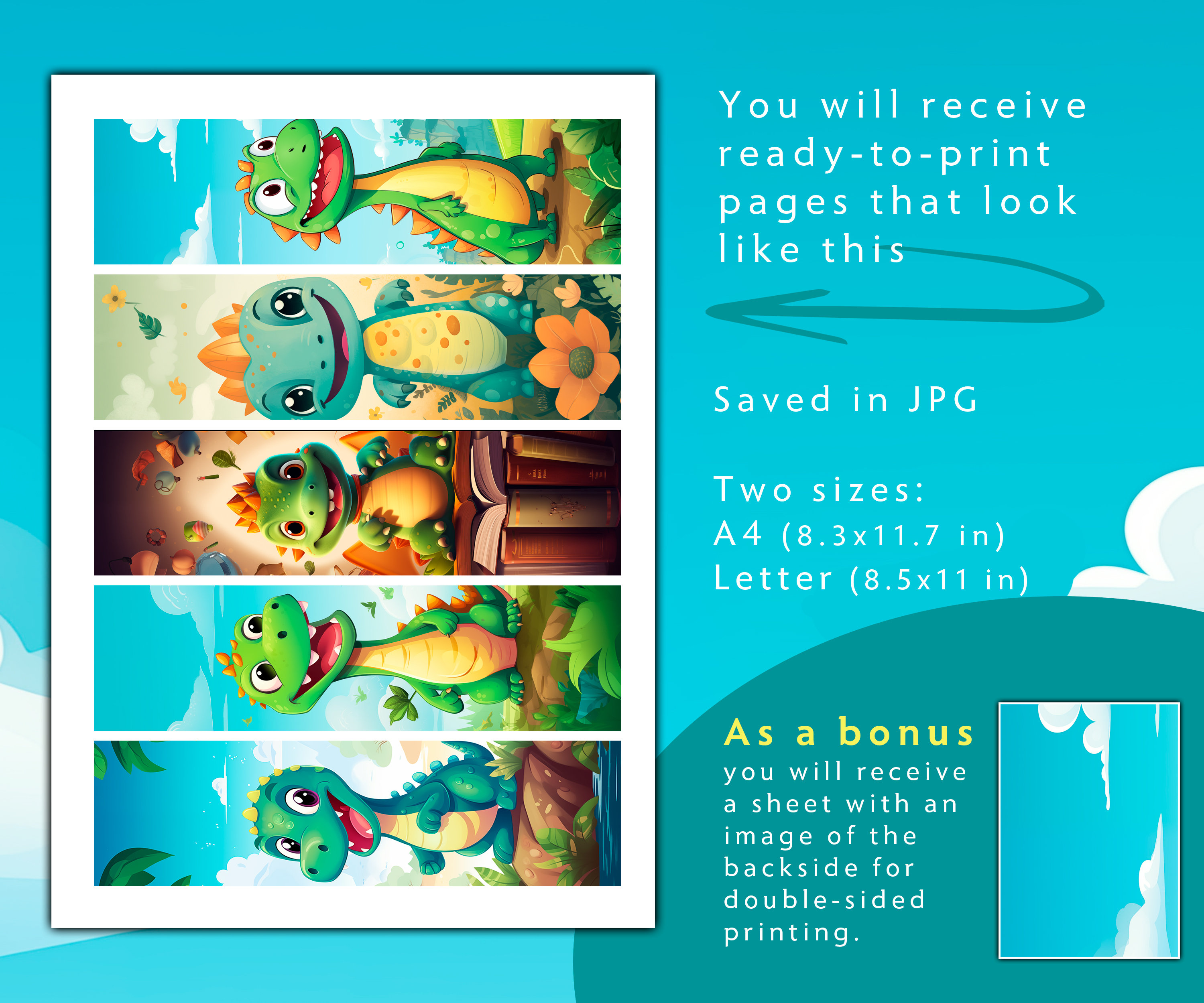 10 Cute Dinosaurs Bookmark Designs, Unique Bookmarks for Kids, Bookmark ...
