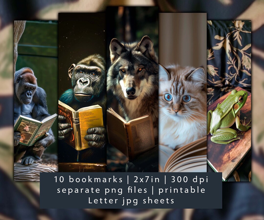 10 Cute Animals Bookmark Designs, Bookmark Set JPG, Printable Friend ...