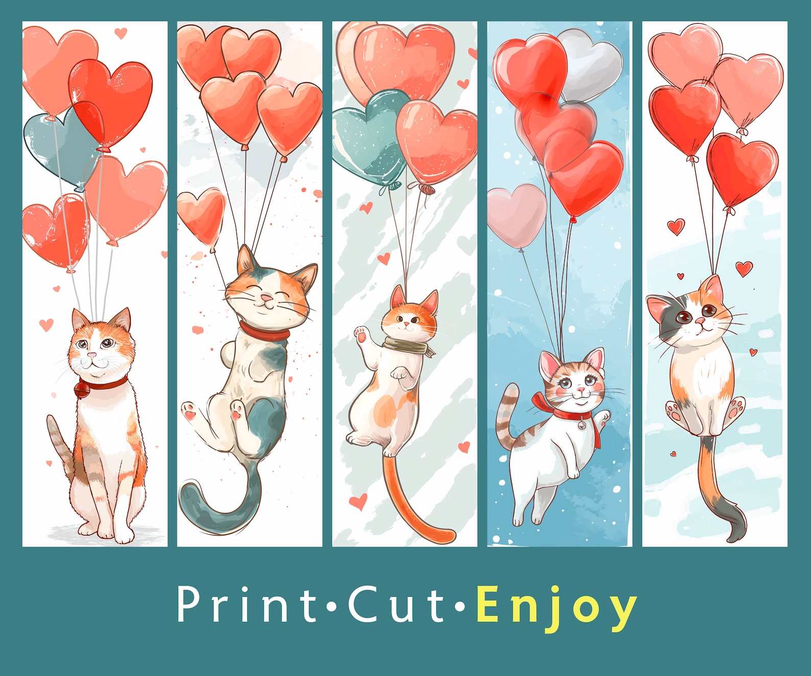 10 Cute Watercolor Cats Bookmark Designs, Valentine's Day Bookmarks ...