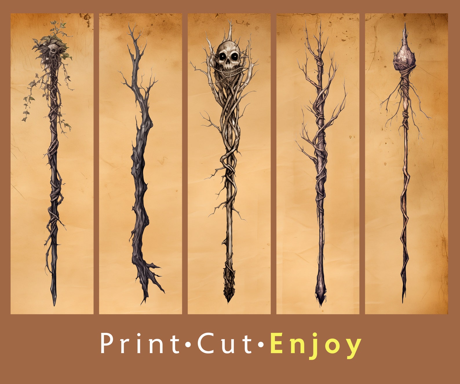 10 Evil Magic Wands Bookmark Printable Designs, Digital Download ...