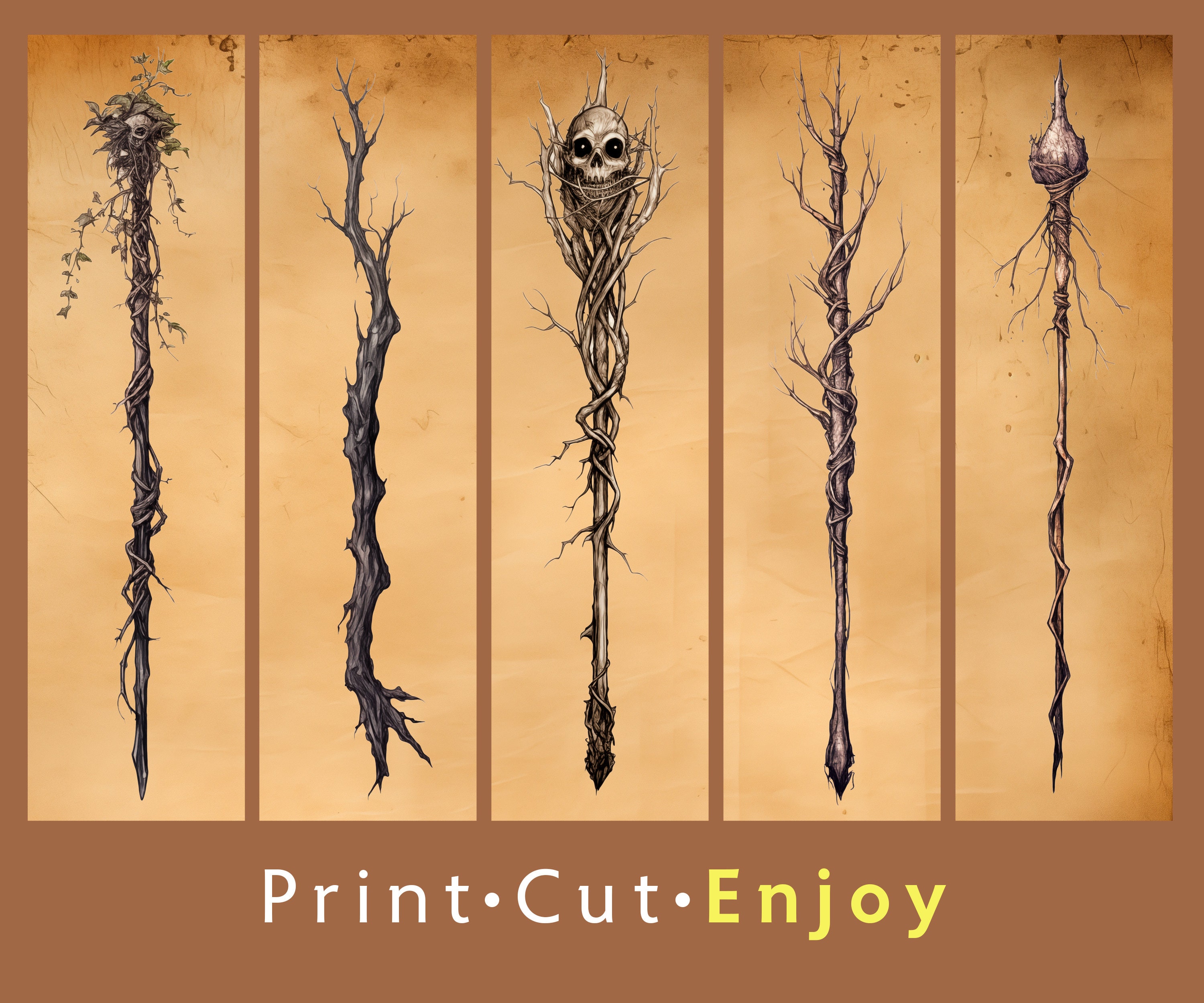 10 Evil Magic Wands Bookmark Printable Designs, Digital Download ...