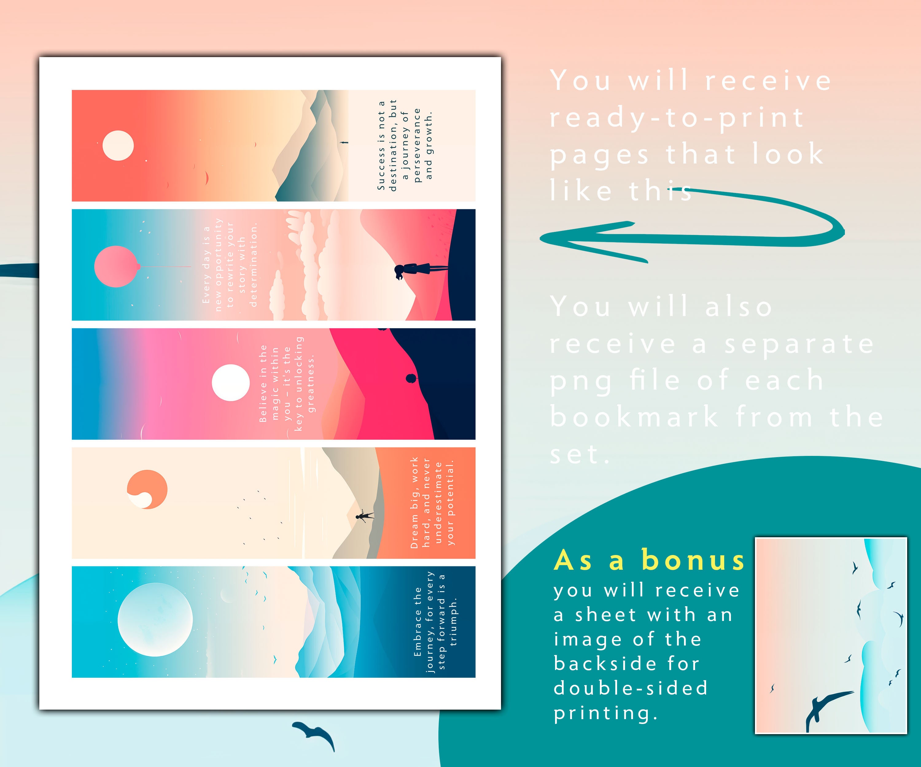 30 Motivational Quotes Bookmark Designs, Bookmark Set, Separate PNG ...