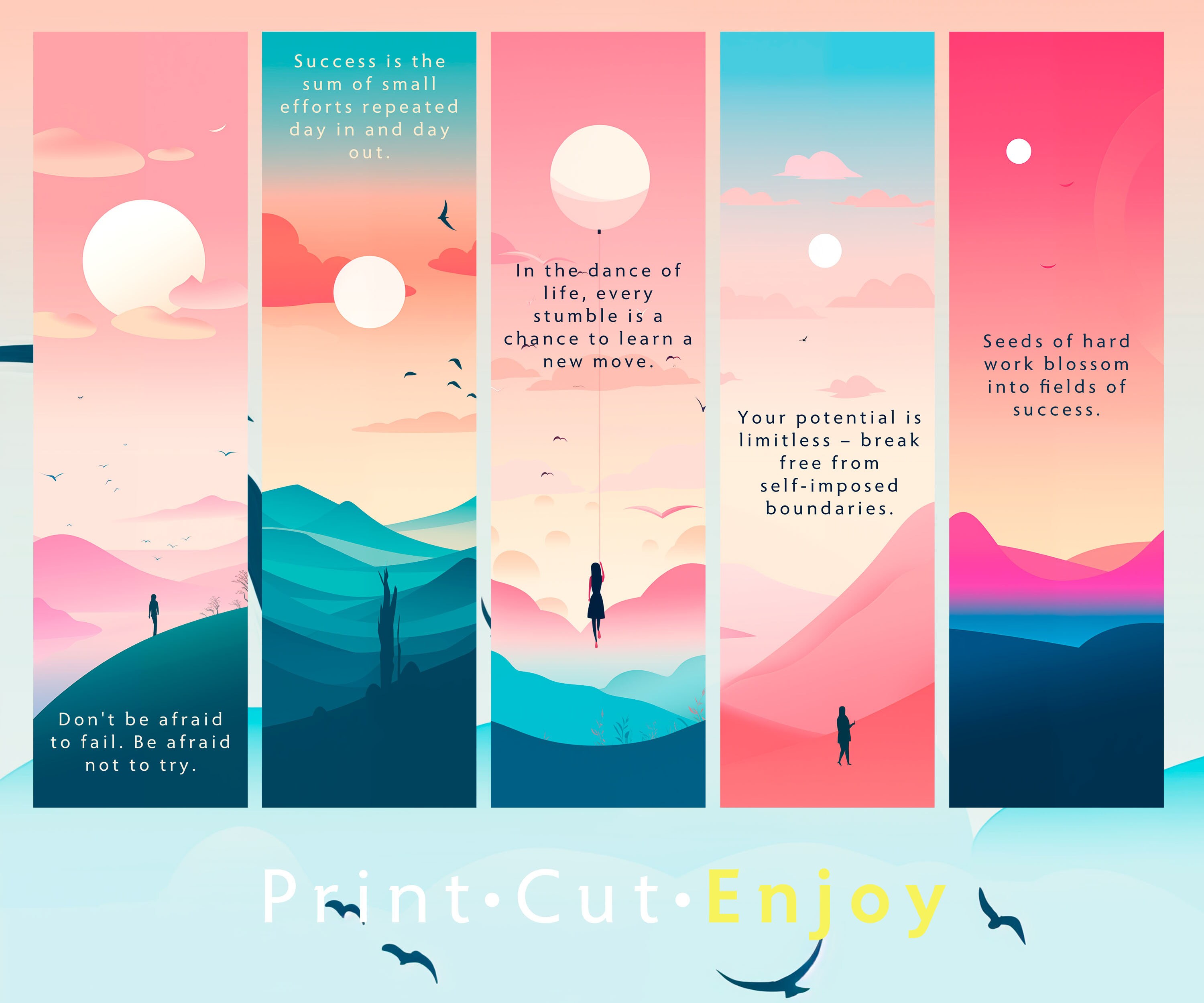 30 Motivational Quotes Bookmark Designs, Bookmark Set, Separate PNG ...