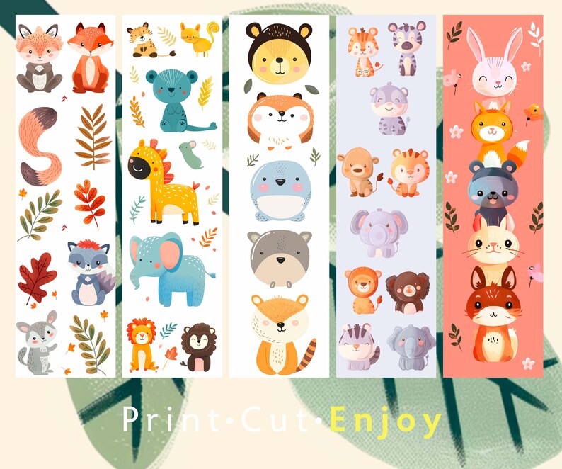 25 Cute Animals Bookmark Designs, Bookmark Set JPG, Printable Friend ...