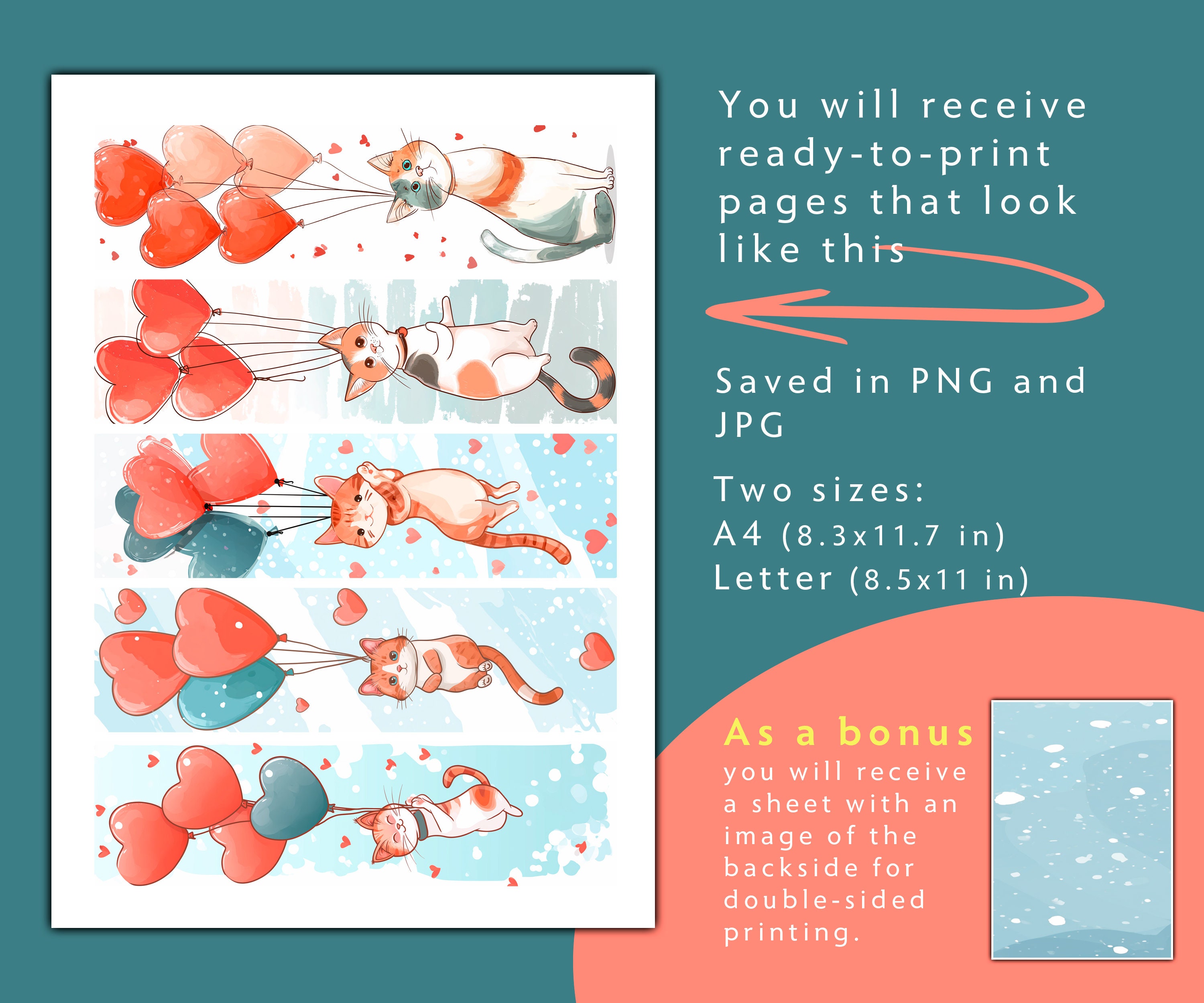 10 Cute Watercolor Cats Bookmark Designs, Valentine's Day Bookmarks ...