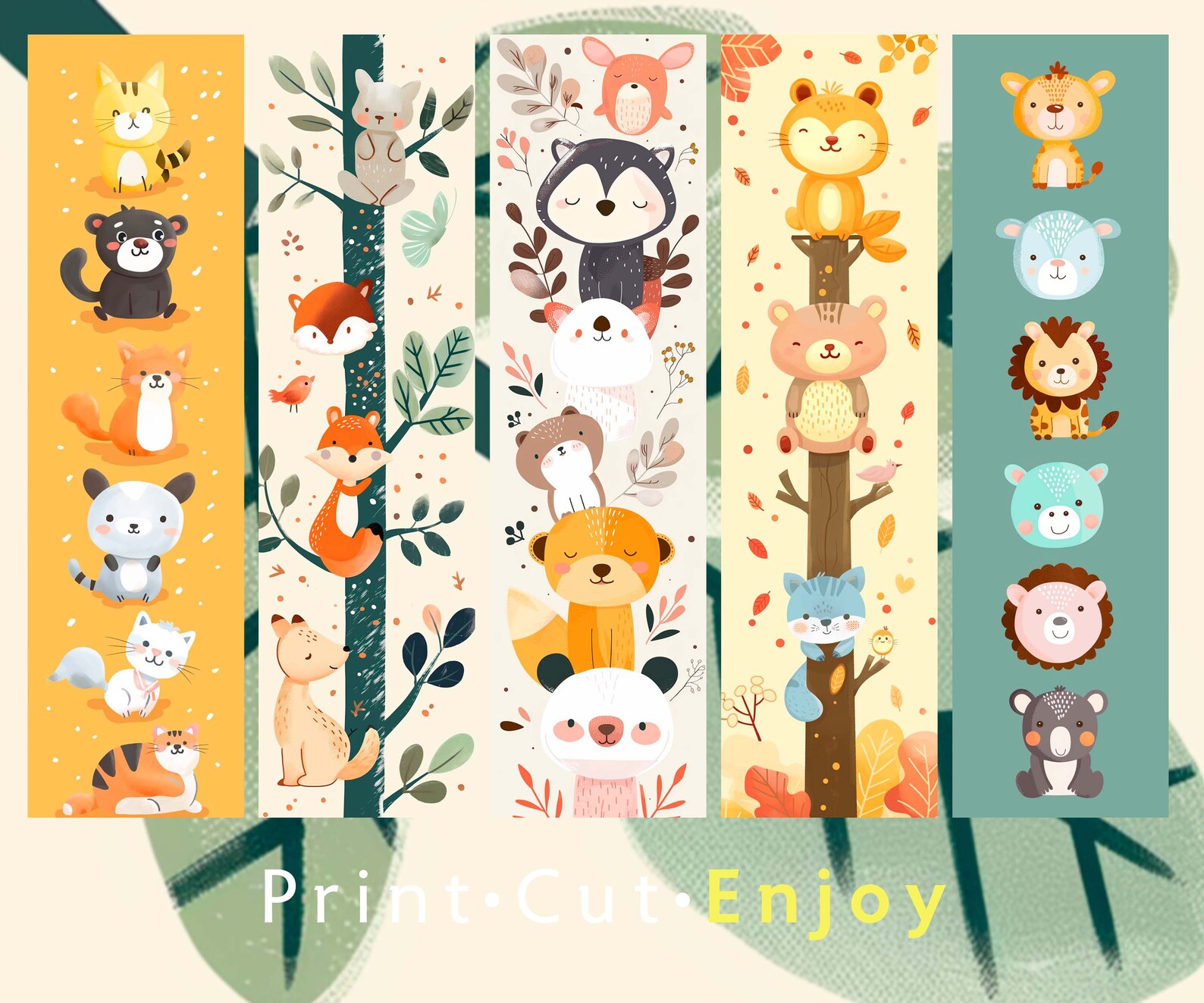 Cute Animal Bookmarks Set, Printable Bookmark Designs (JPG) - Etsy