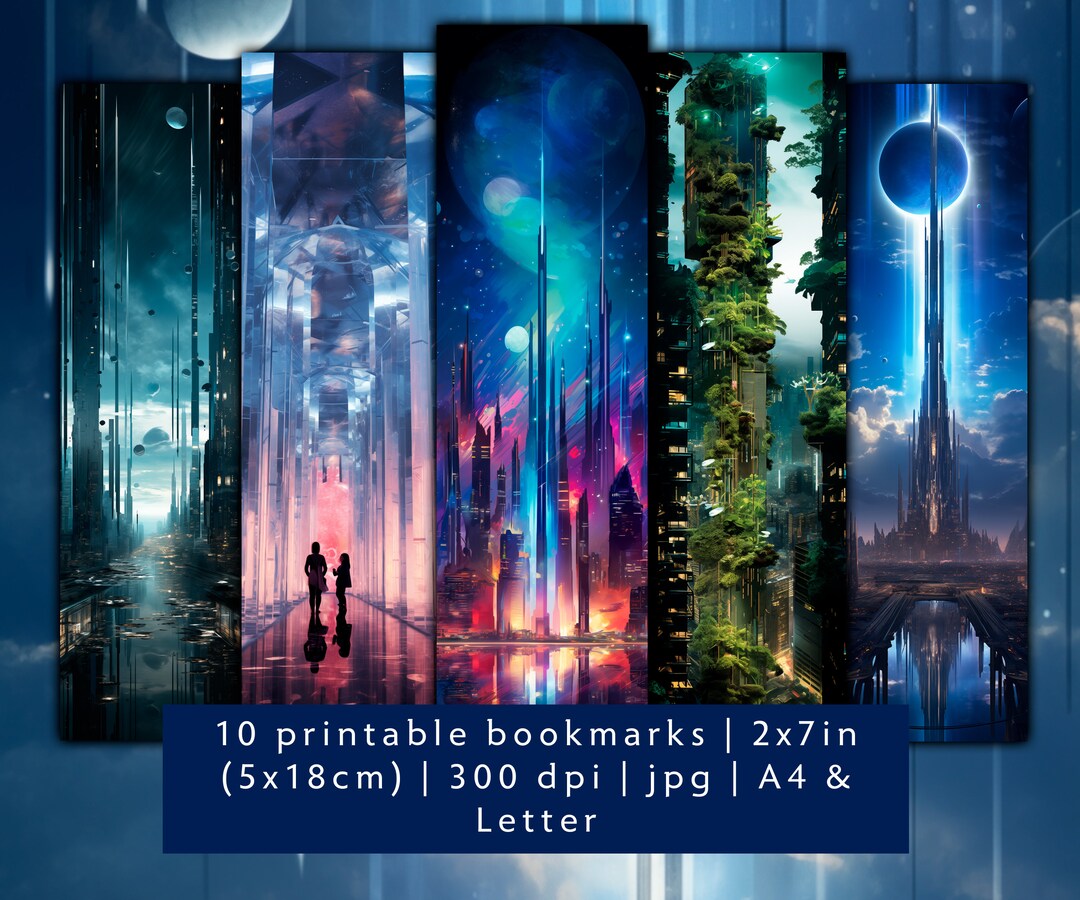 10 Futuristic Cities Bookmark Designs, Digital Download Bookmark JPG ...