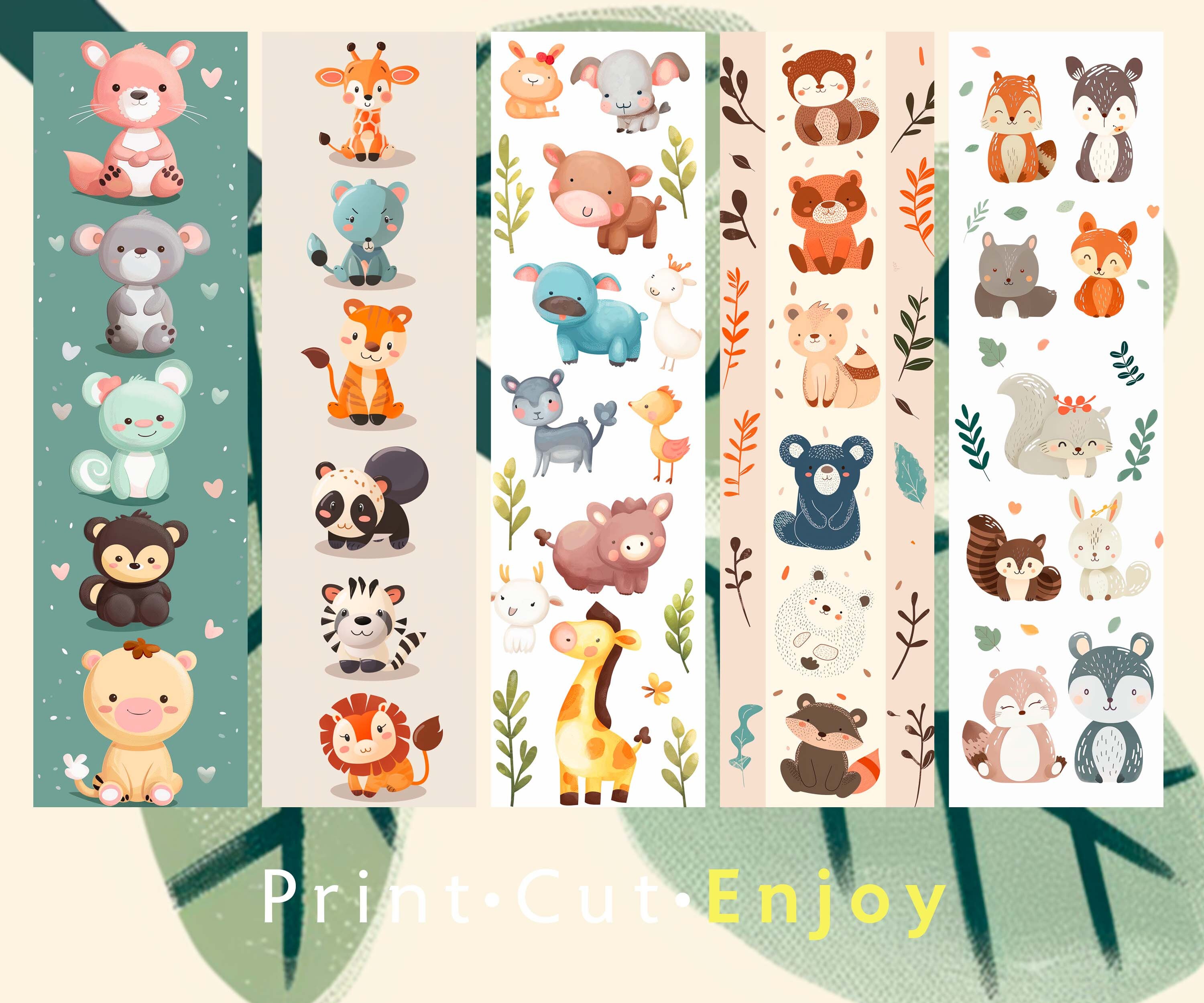 25 Cute Animals Bookmark Designs, Bookmark Set JPG, Printable Friend ...