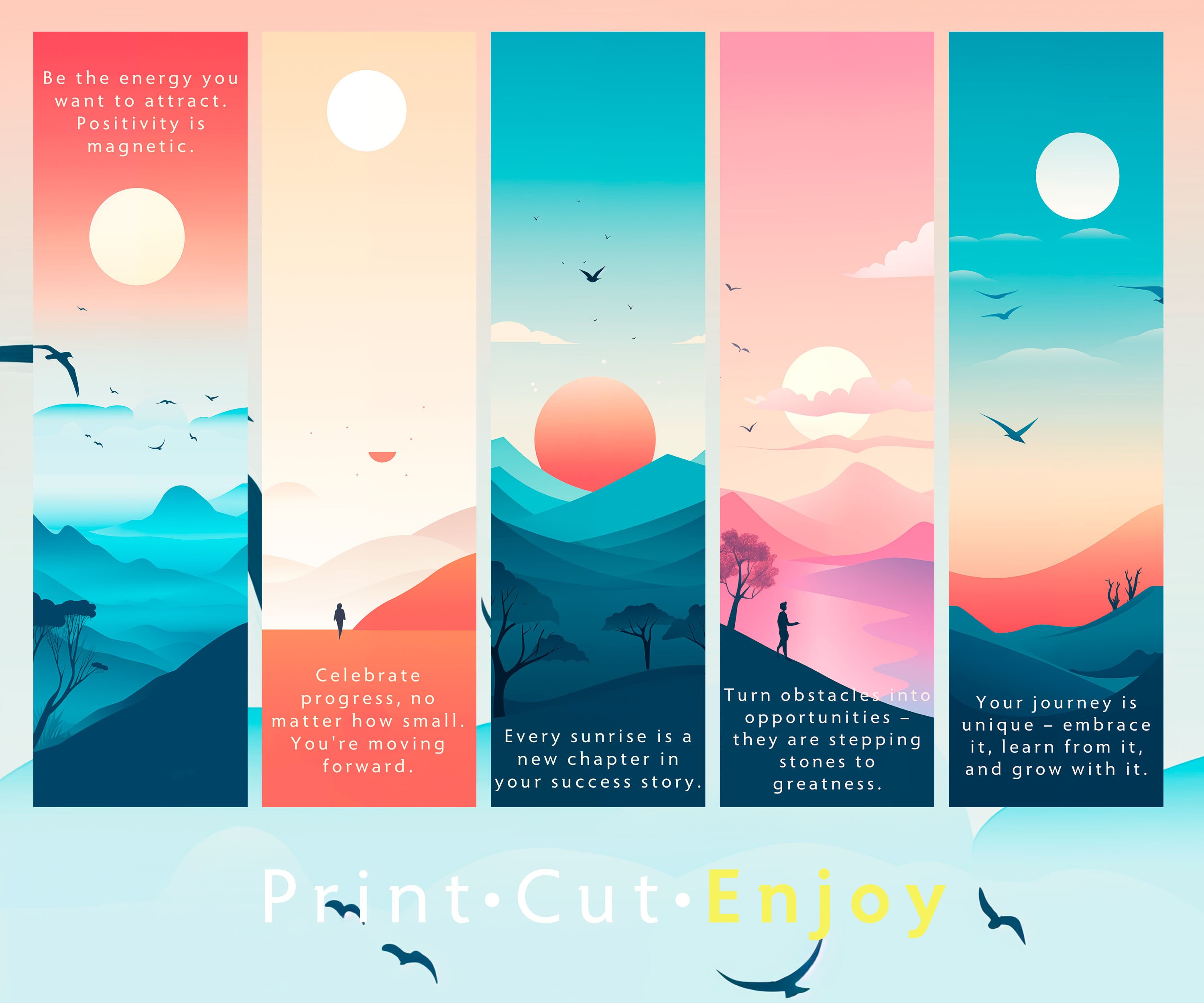 30 Motivational Quotes Bookmark Designs, Bookmark Set, Separate PNG ...