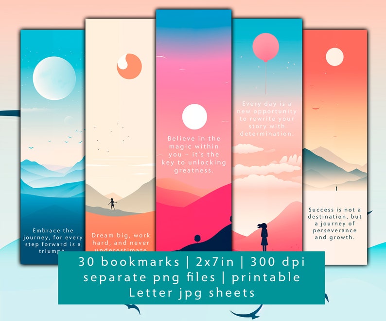 30 Motivational Quotes Bookmark Designs, Bookmark Set, Separate PNG ...