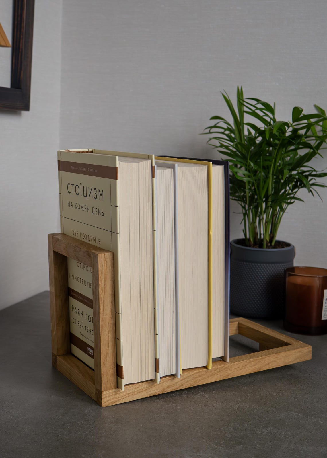 Wooden Book Stand – Solid Oak Book Holder for Desk, Minimalist Book ...