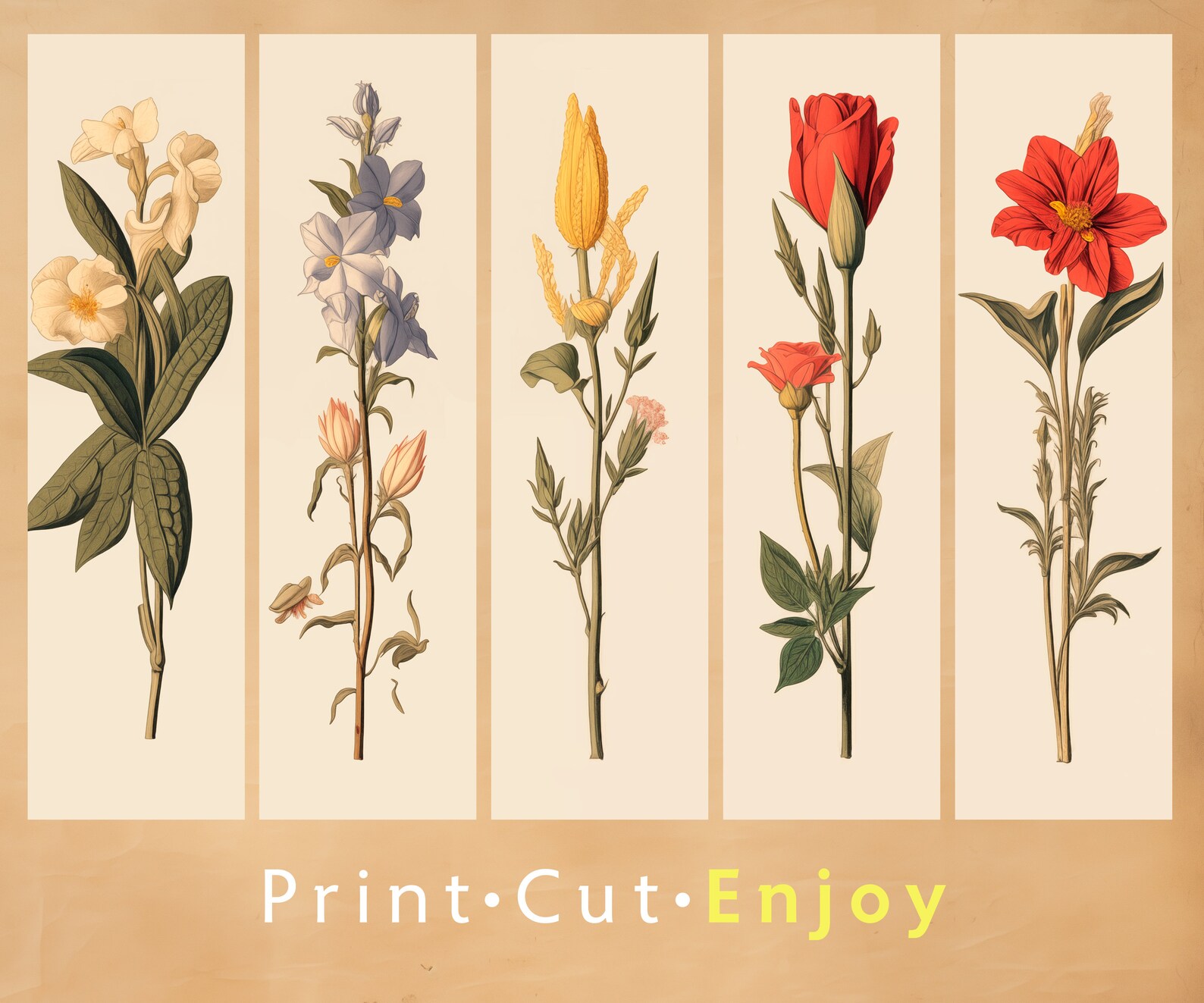 10 Vintage Flower Bookmark Designs, Digital Download Bookmark PNG JPG ...