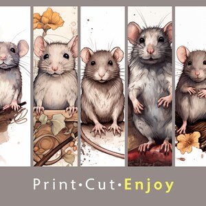 10 Watercolor Rat Printable Bookmark Designs, Digital Download Bookmark ...