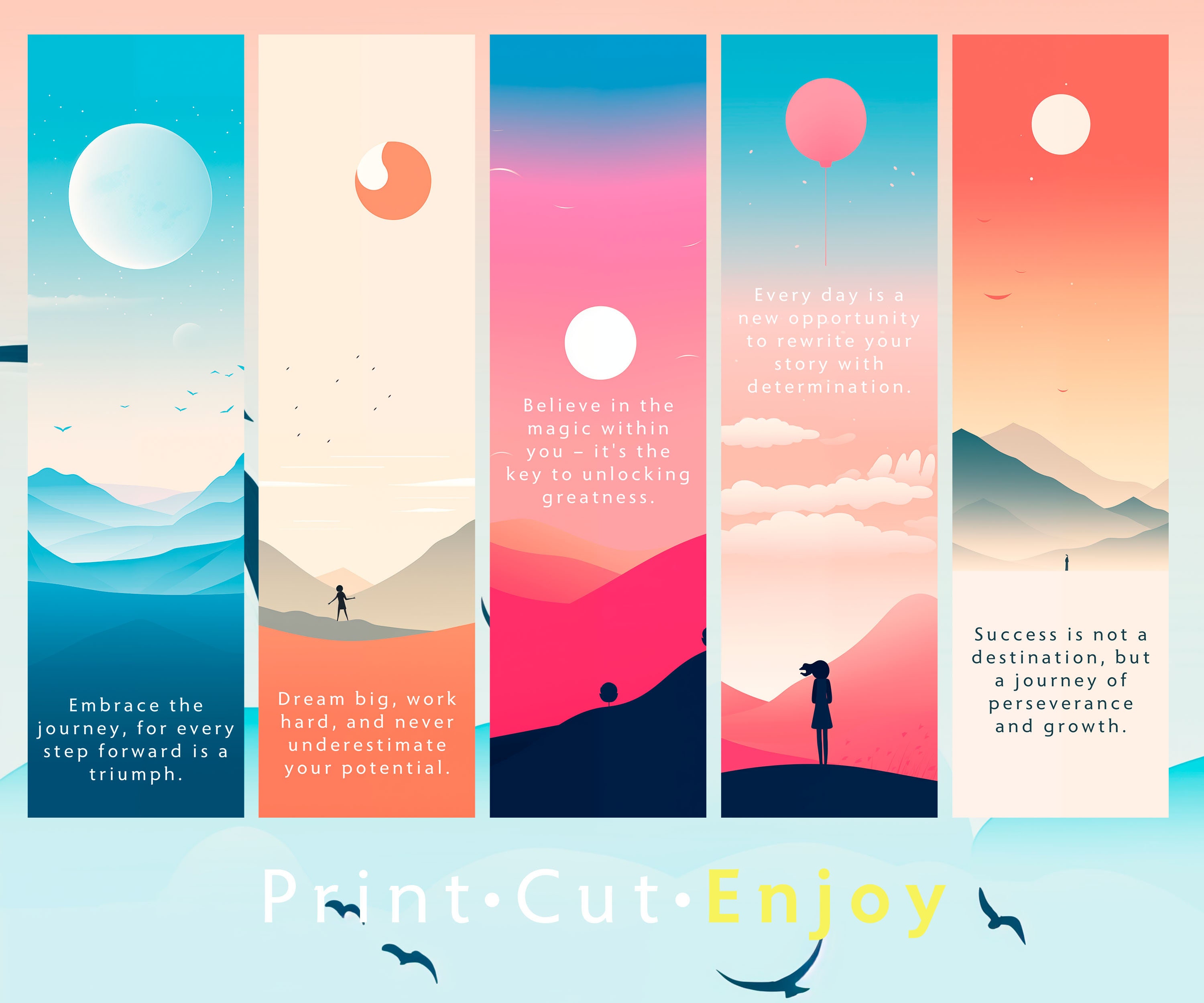 30 Motivational Quotes Bookmark Designs, Bookmark Set, Separate PNG ...