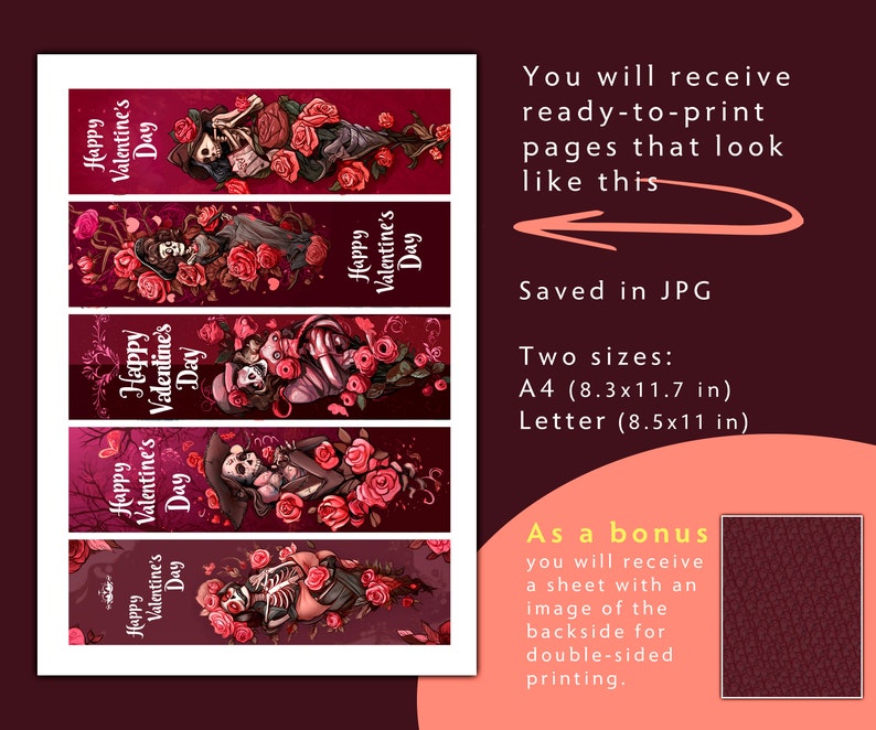 10 Santa Muerte Valentine's Day Bookmark Designs, Digital Download ...