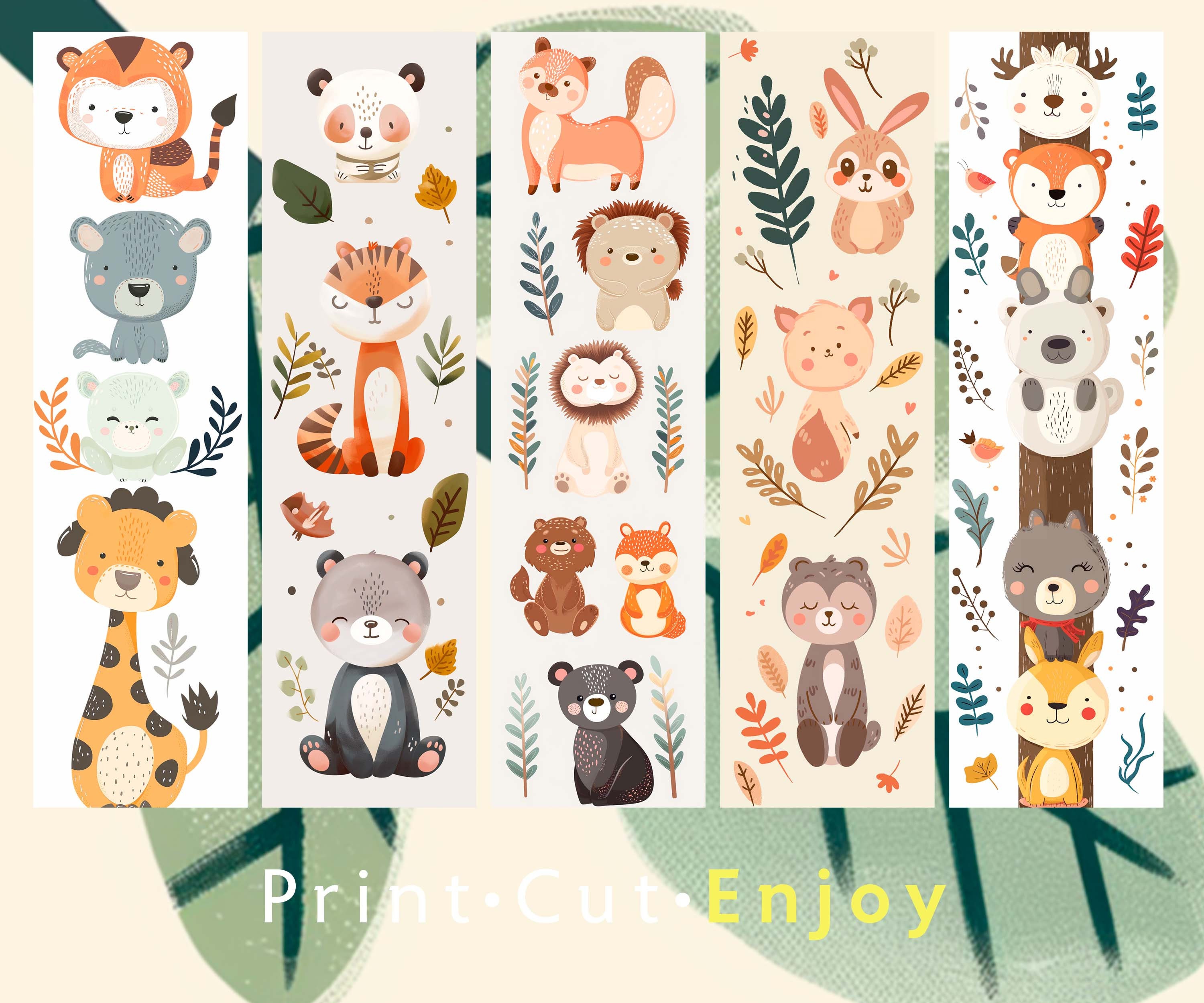 25 Cute Animals Bookmark Designs, Bookmark Set JPG, Printable Friend ...