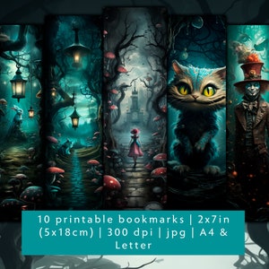 10 Alice in Wonderland Bookmark Designs, Bookmark Set JPG, Printable ...