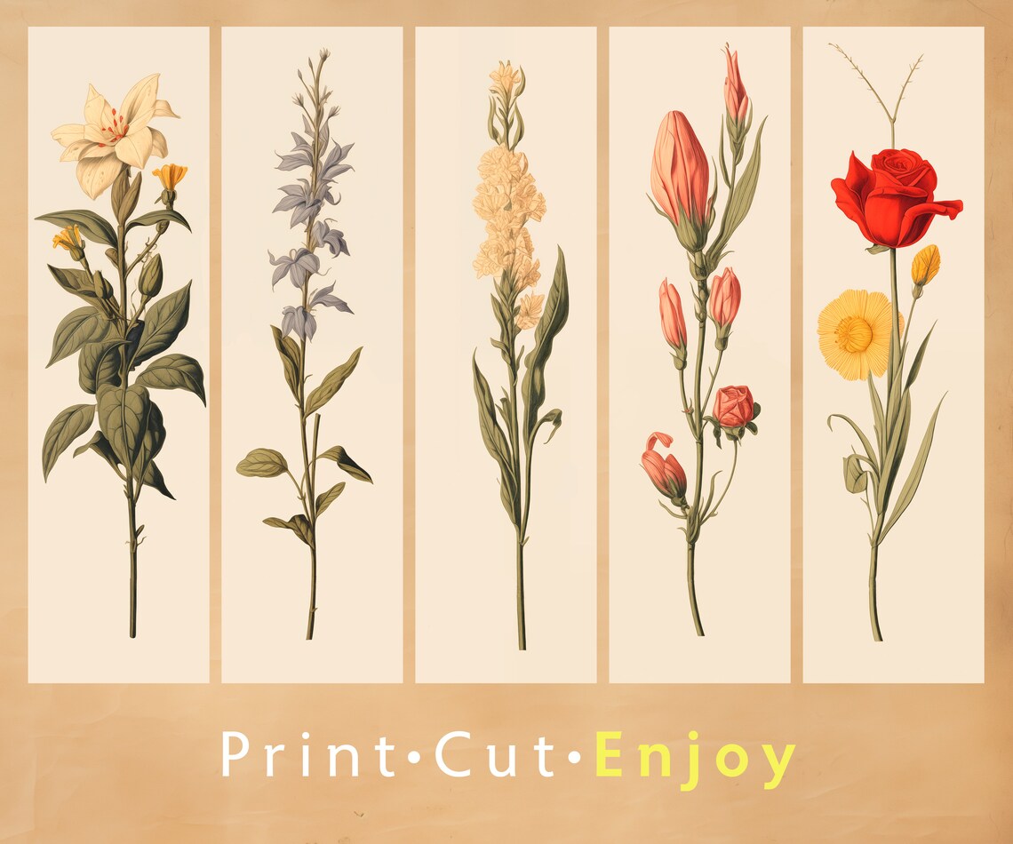 10 Vintage Flower Bookmark Designs, Digital Download Bookmark PNG JPG ...