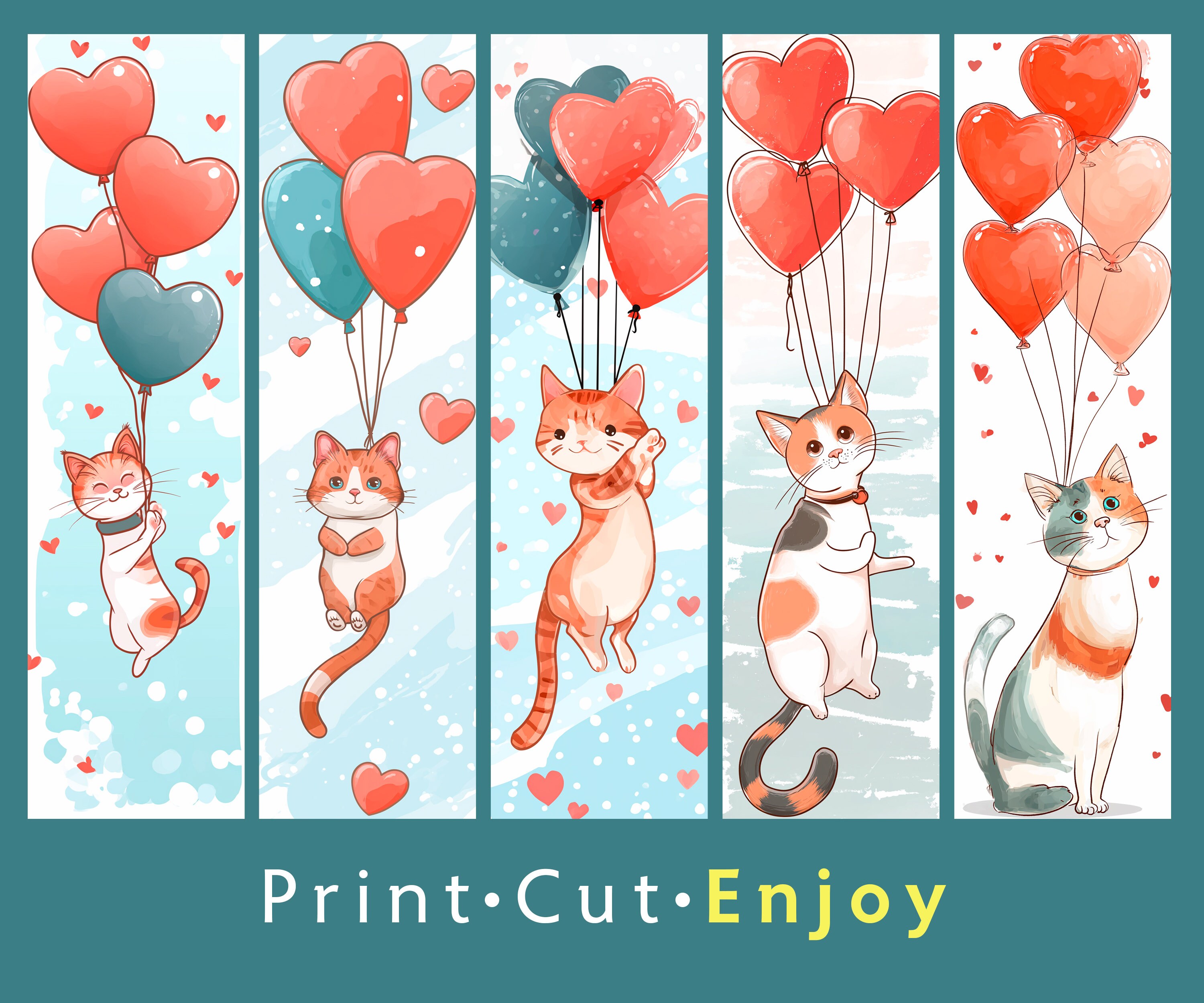 10 Cute Watercolor Cats Bookmark Designs, Valentine's Day Bookmarks ...