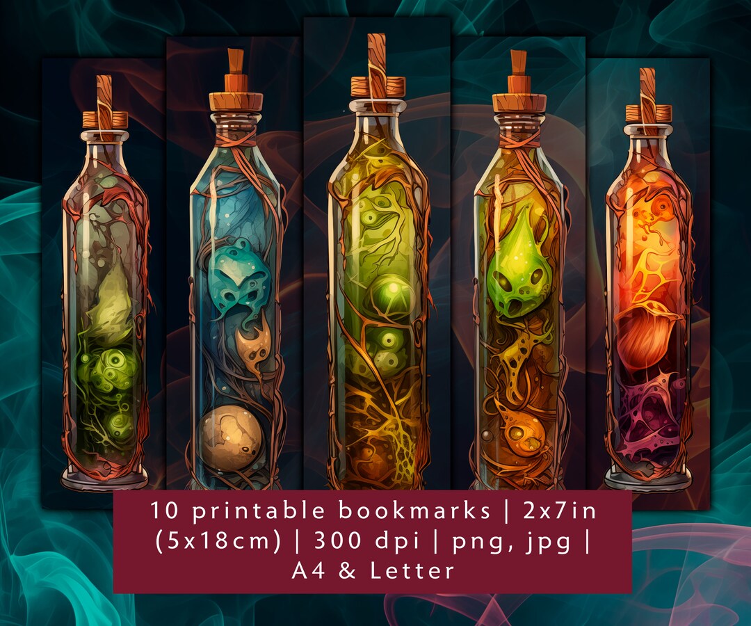 10 Witch's Potion Printable Bookmark Designs, JPG and PNG Pages Ready ...