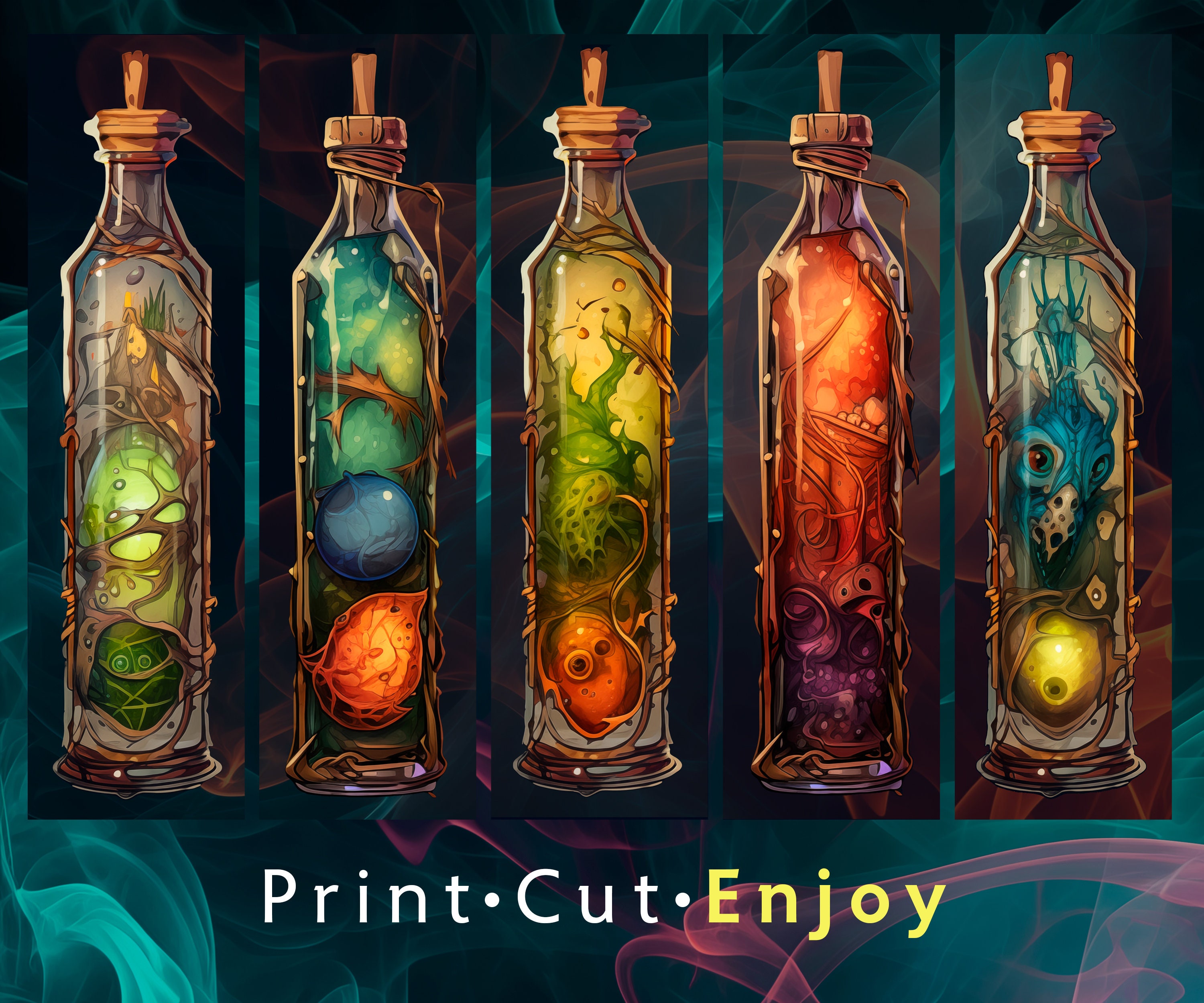 10 Witch's Potion Printable Bookmark Designs, JPG and PNG Pages Ready ...