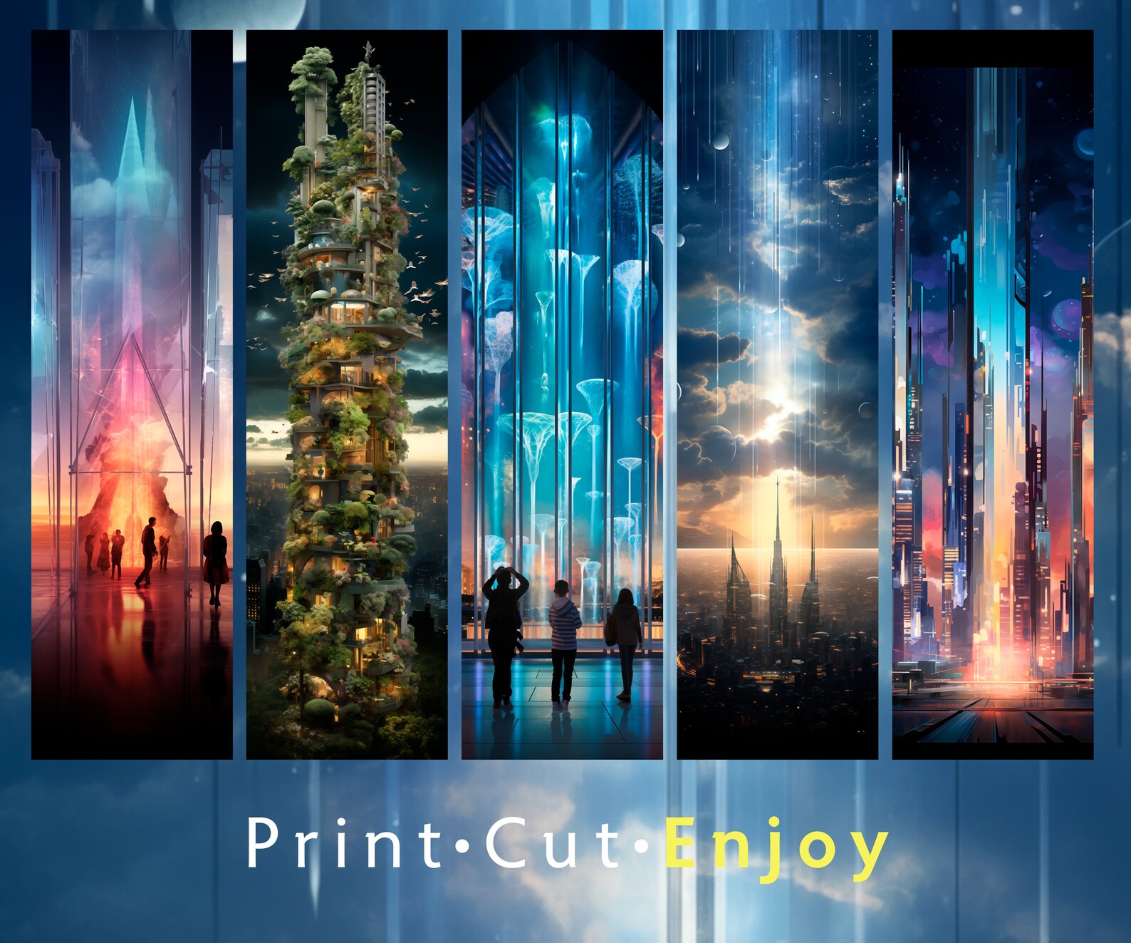 10 Futuristic Cities Bookmark Designs, Digital Download Bookmark JPG ...