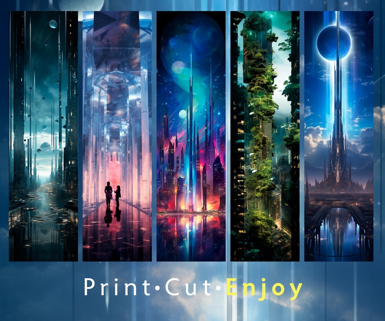 10 Futuristic Cities Bookmark Designs, Digital Download Bookmark JPG ...
