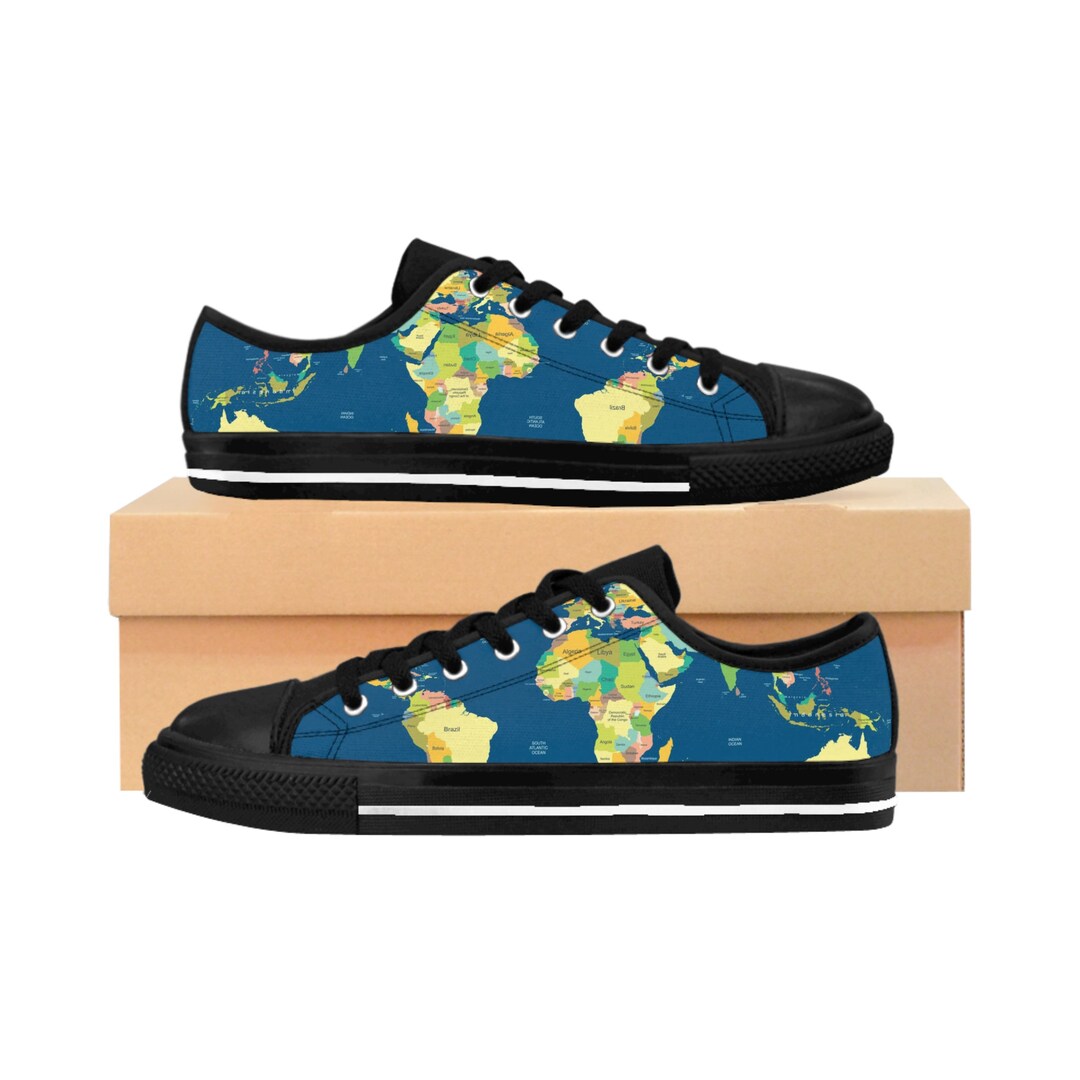 World Map Women's Sneakers/ Map - Etsy