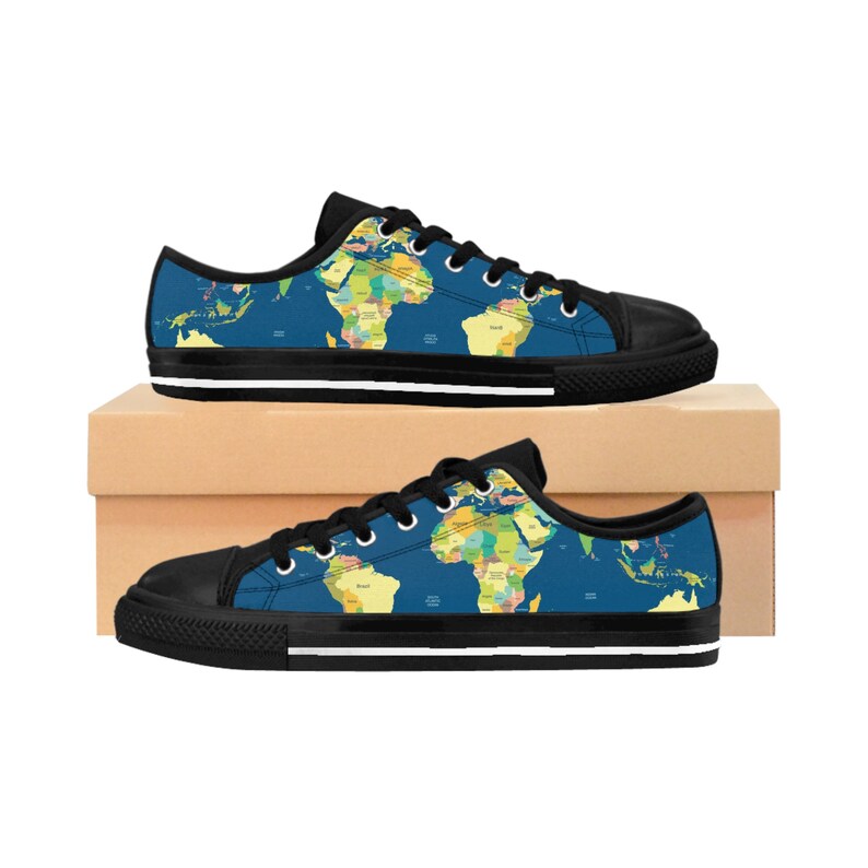 World Map Women's Sneakers/ Map - Etsy