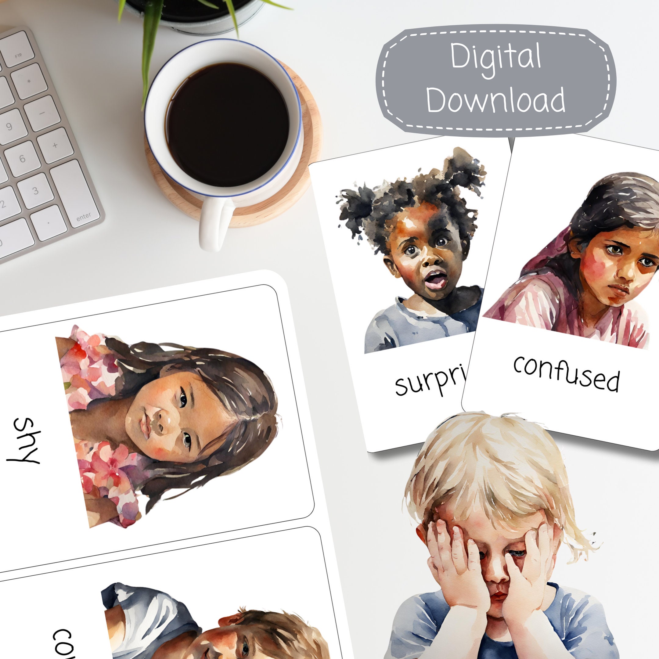 Children's Emotions Flashcards Realistic Watercolour Autism ADHD ...