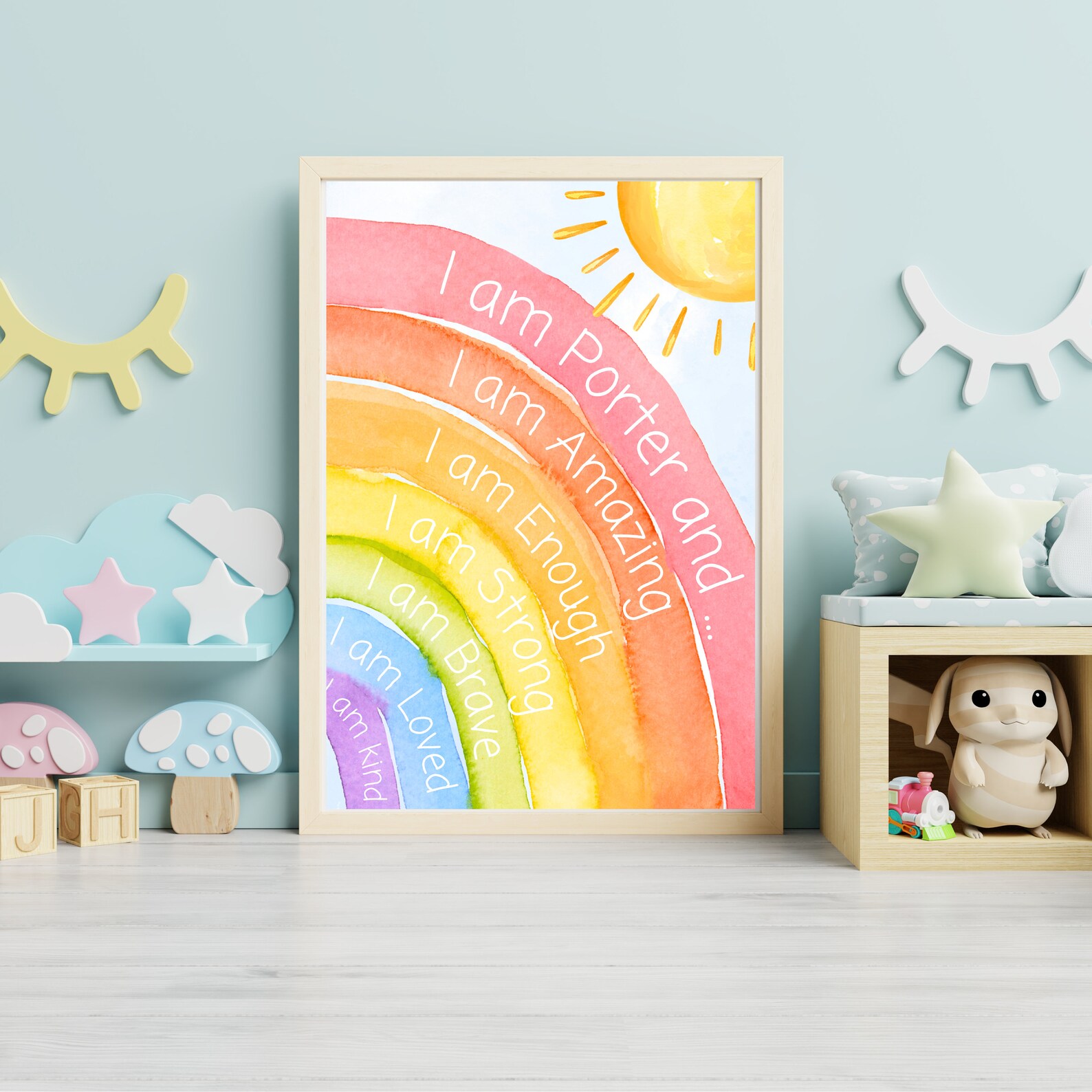 Watercolour Rainbow Affirmations Personalised Playroom or Nursery ...