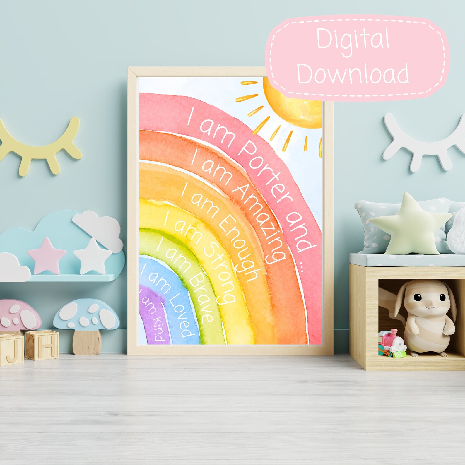 Watercolour Rainbow Affirmations Personalised Playroom or Nursery ...