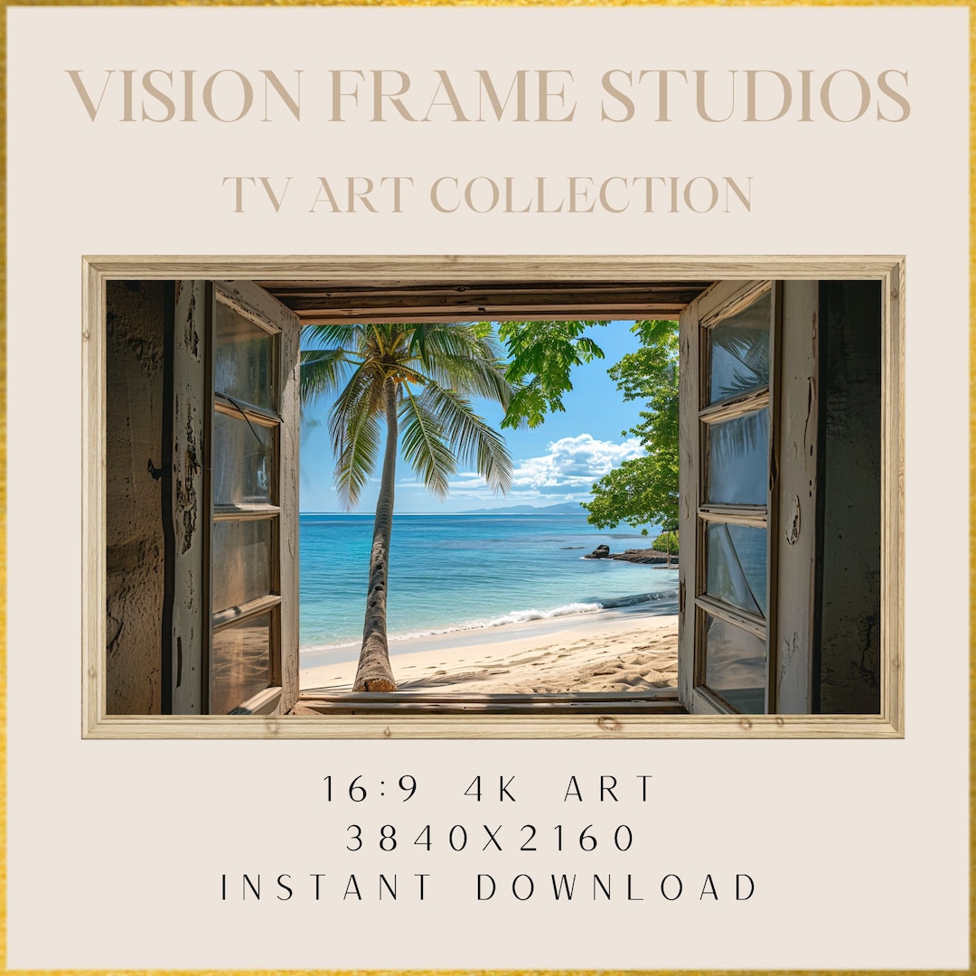 Tropical Beach View Window Frame Art for Samsung TV, Digital Beach ...