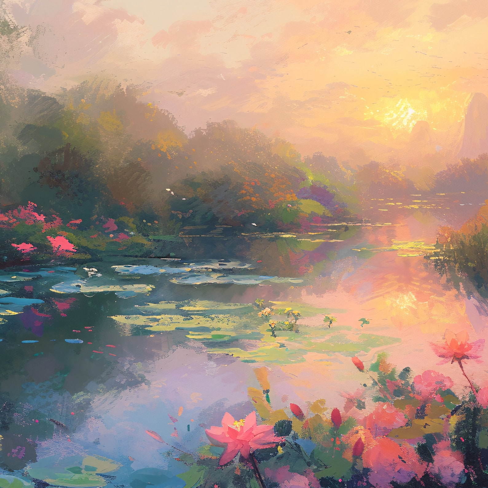 Impressionist Pond Sunset Digital Art for Samsung Frame TV, Scenic ...