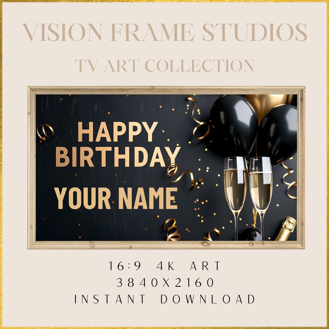 Custom Happy Birthday TV Digital Art Black and Gold Happy Birthday ...