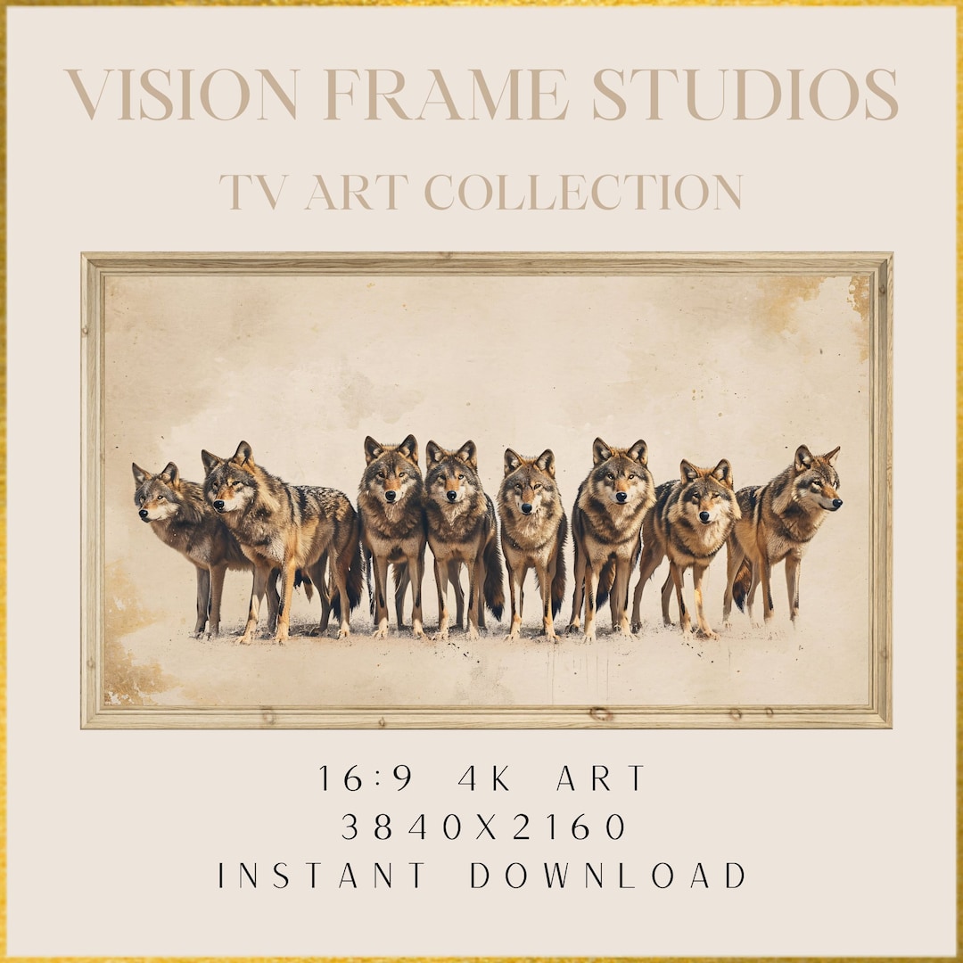 Wolf Pack Artwork for Samsung the Frame, Vintage Wolves Illustrated TV ...