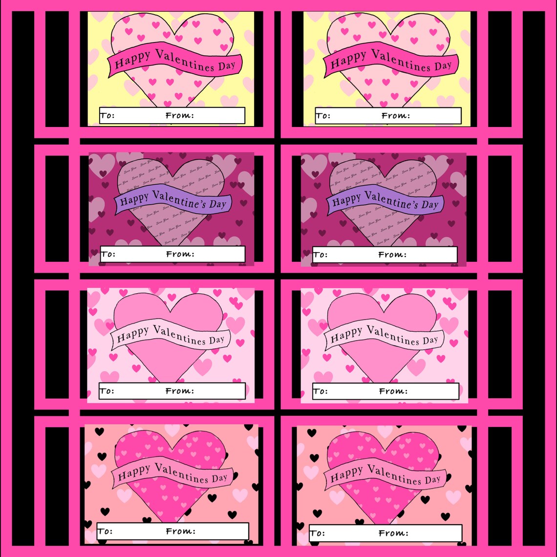 Mini Kids Valentines Cards, Girls Hearts Valentine Card Set, Childrens ...