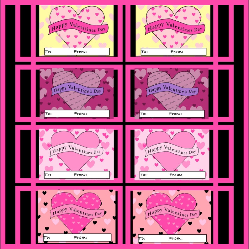 Mini Kids Valentines Cards, Girls Hearts Valentine Card Set, Childrens ...