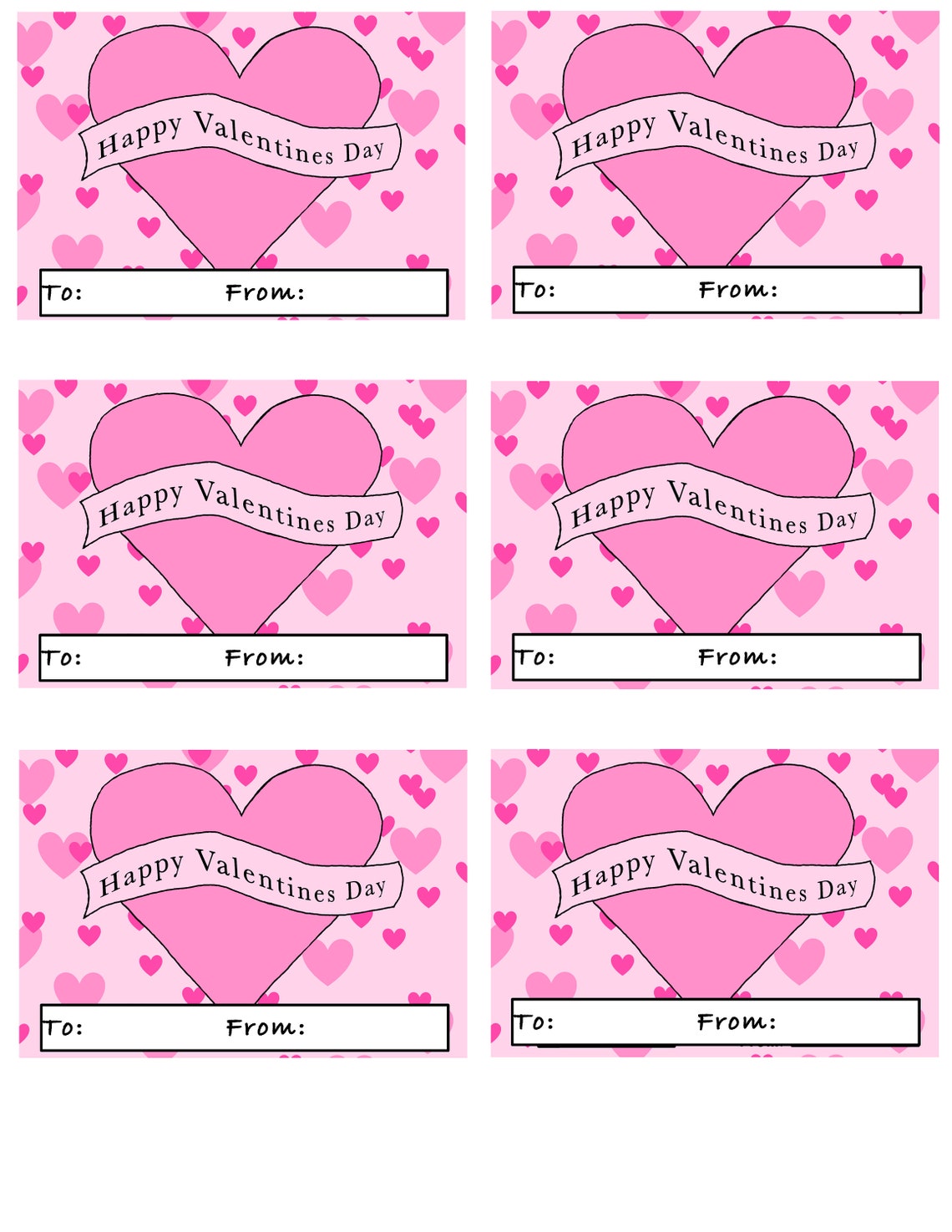 Mini Kids Valentines Cards, Girls Hearts Valentine Card Set, Childrens ...