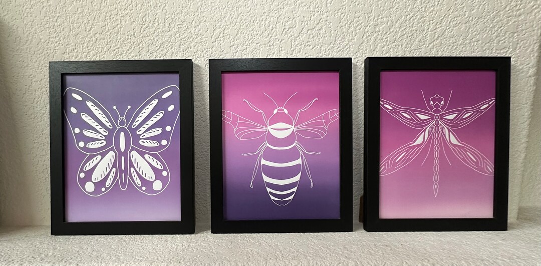 Girls Ombré Cute Bugs Decor, Colorful Insect Wall Prints for Nursery ...