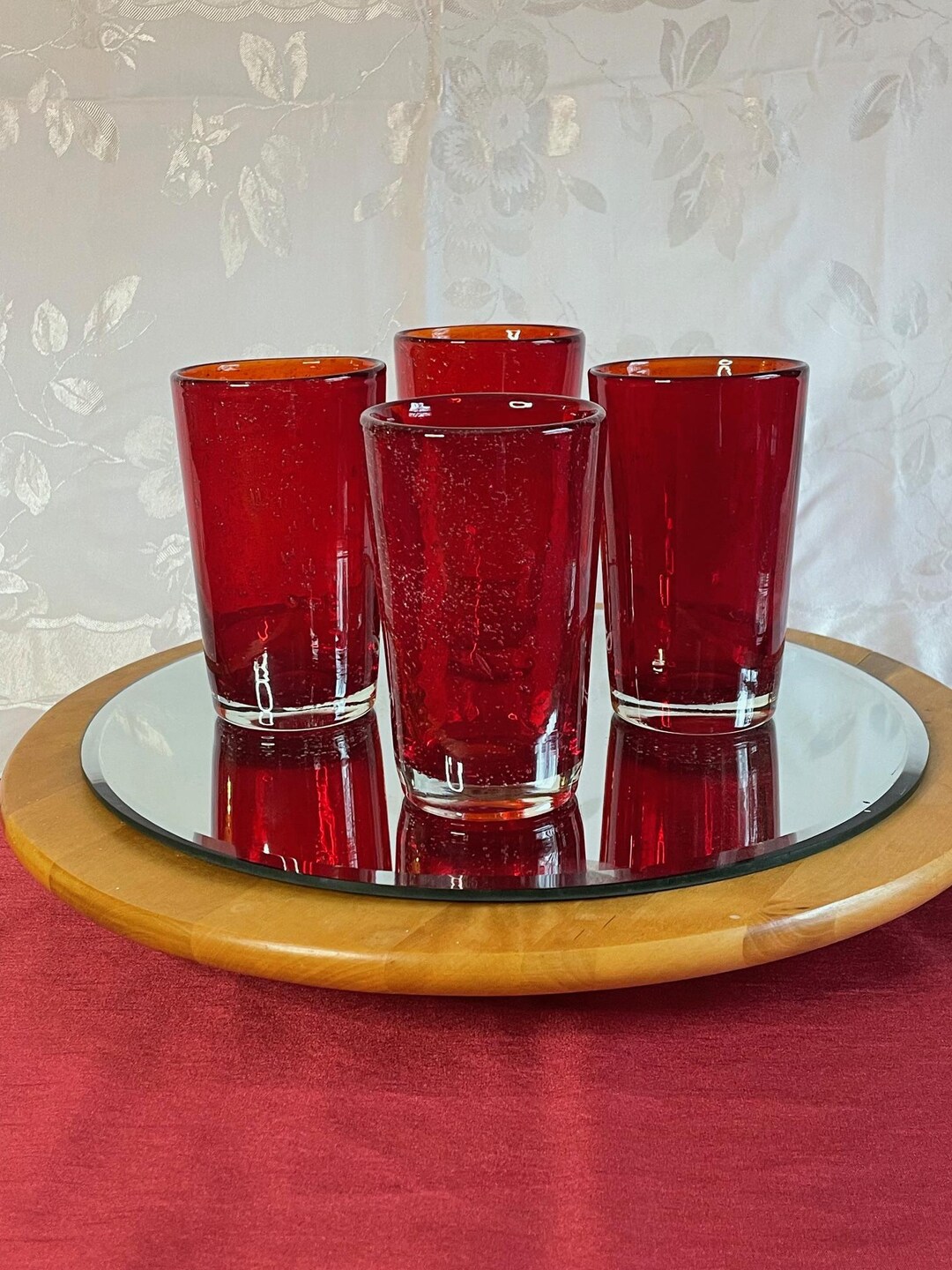 4 Ruby Red Bubble Glass Tumblers - Etsy