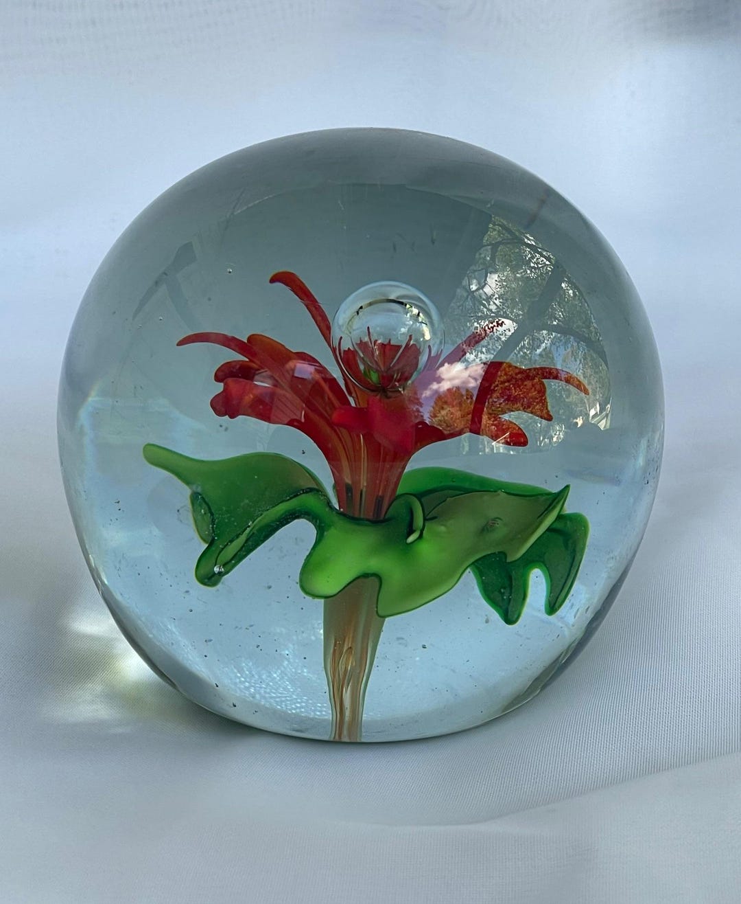 Murano Style Art Glass Red Flower Glass Ball Paperweight - Etsy