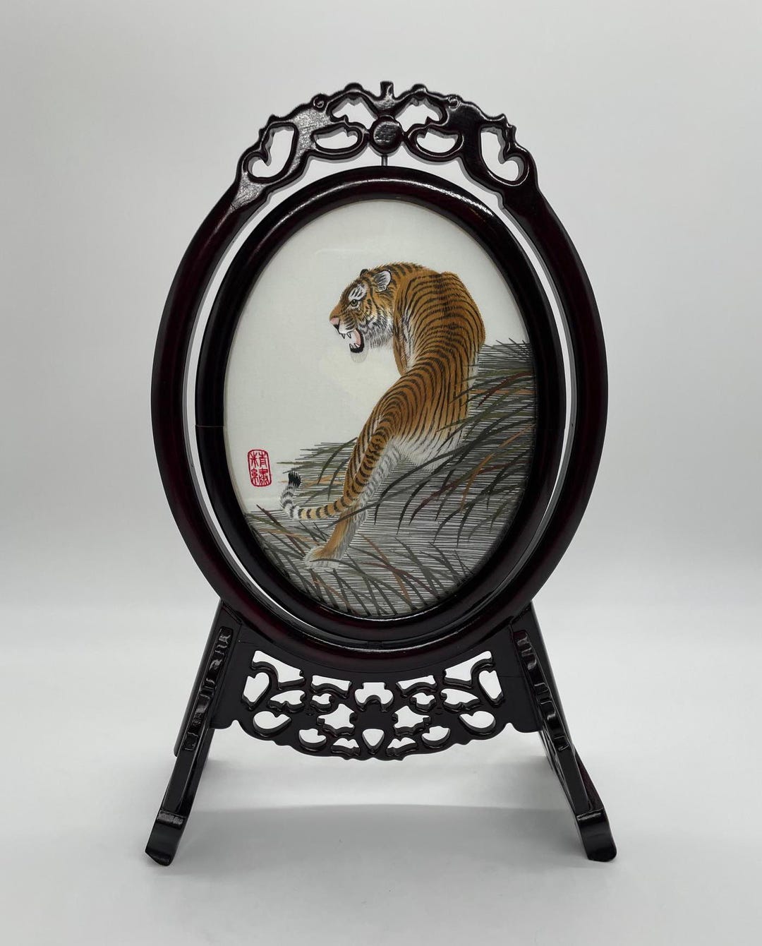 Chinese Double Sided Embroidered Tiger on Silk With Wood Stand - Etsy