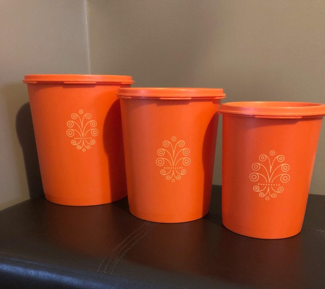 Vintage Orange Tupperware Storage Canisters Set of 3 - Etsy